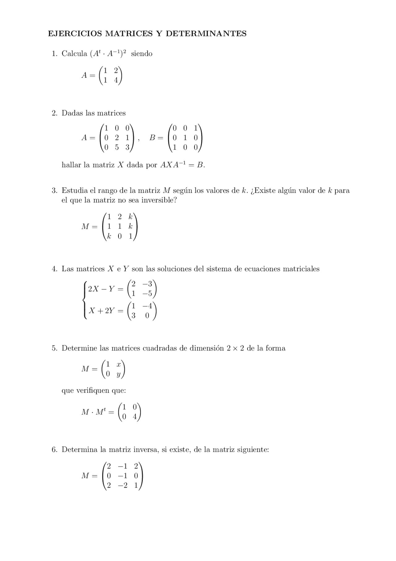 Ejercicios Matrices Y Determinantes Esercizi Di Matematica Docsity