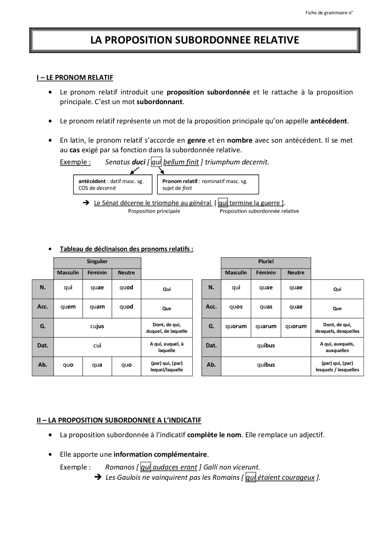 Latin: proposition subordonnée relative - exemple - Docsity