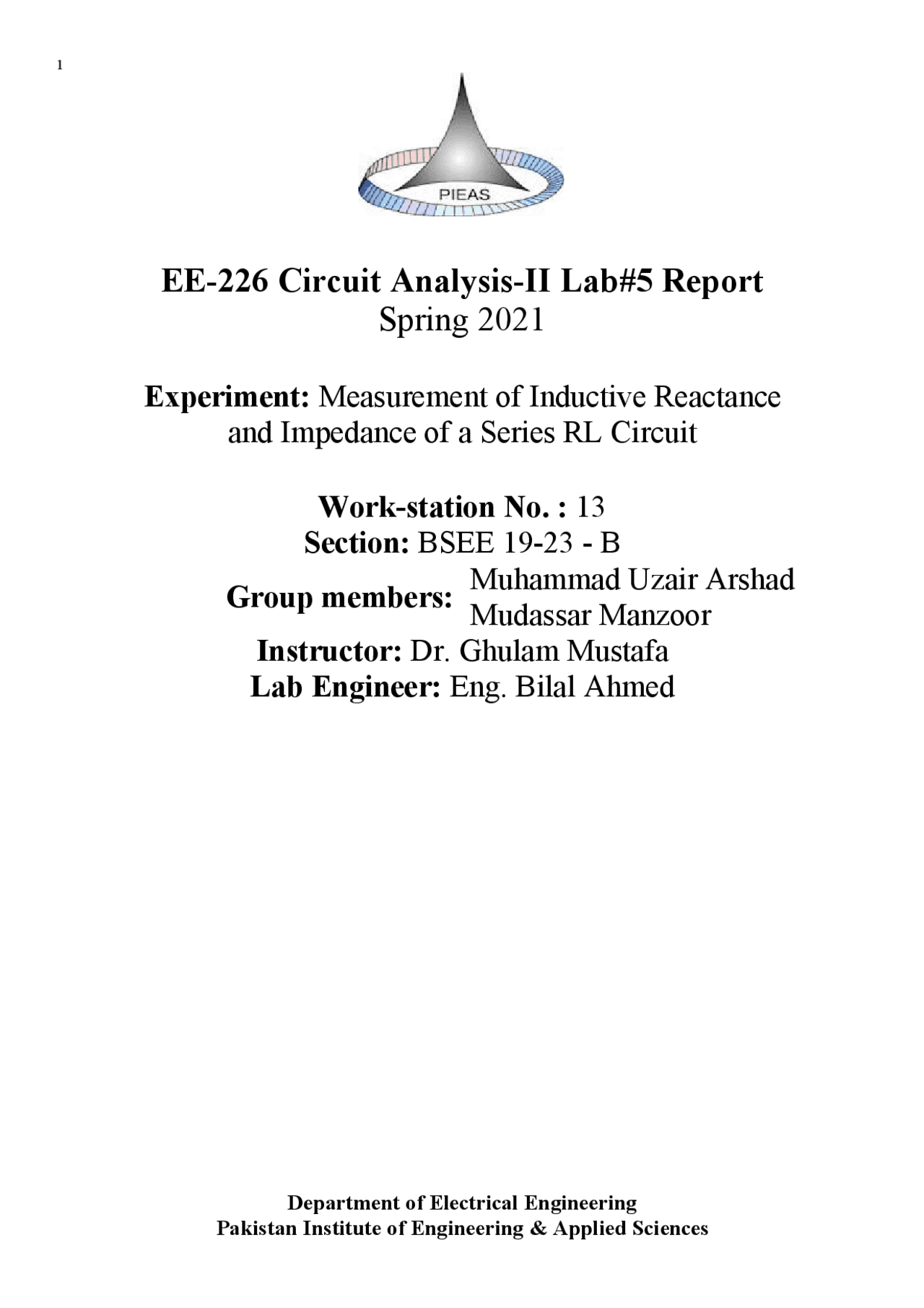 Circuit Analysis Lab reports #5 - Docsity
