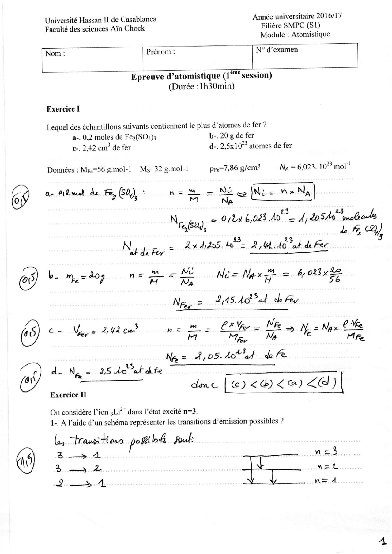 Atome TD exam ds TP ATOME 2022 - Docsity