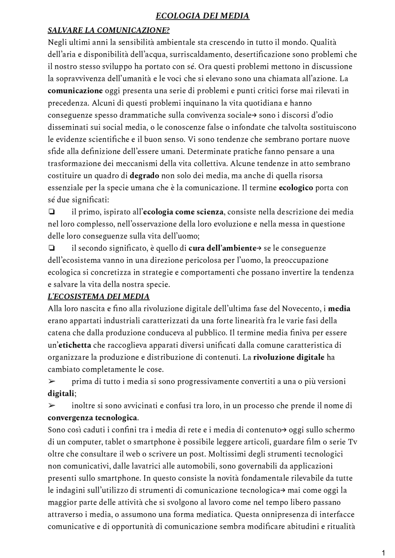 Ecologia Dei Media Riassunto Completo Del Libro Di Fcolombo Docsity