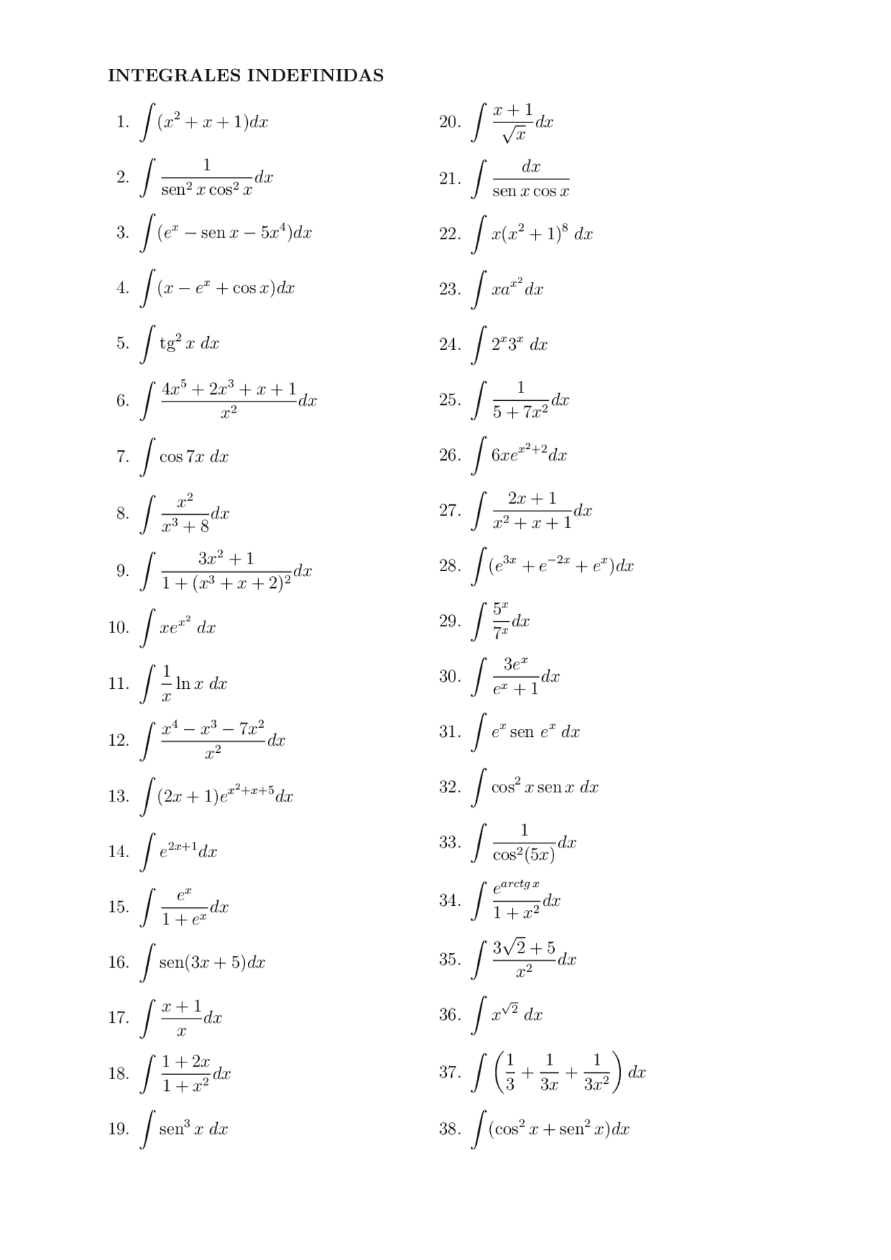 Ejercicios de integrales - Docsity