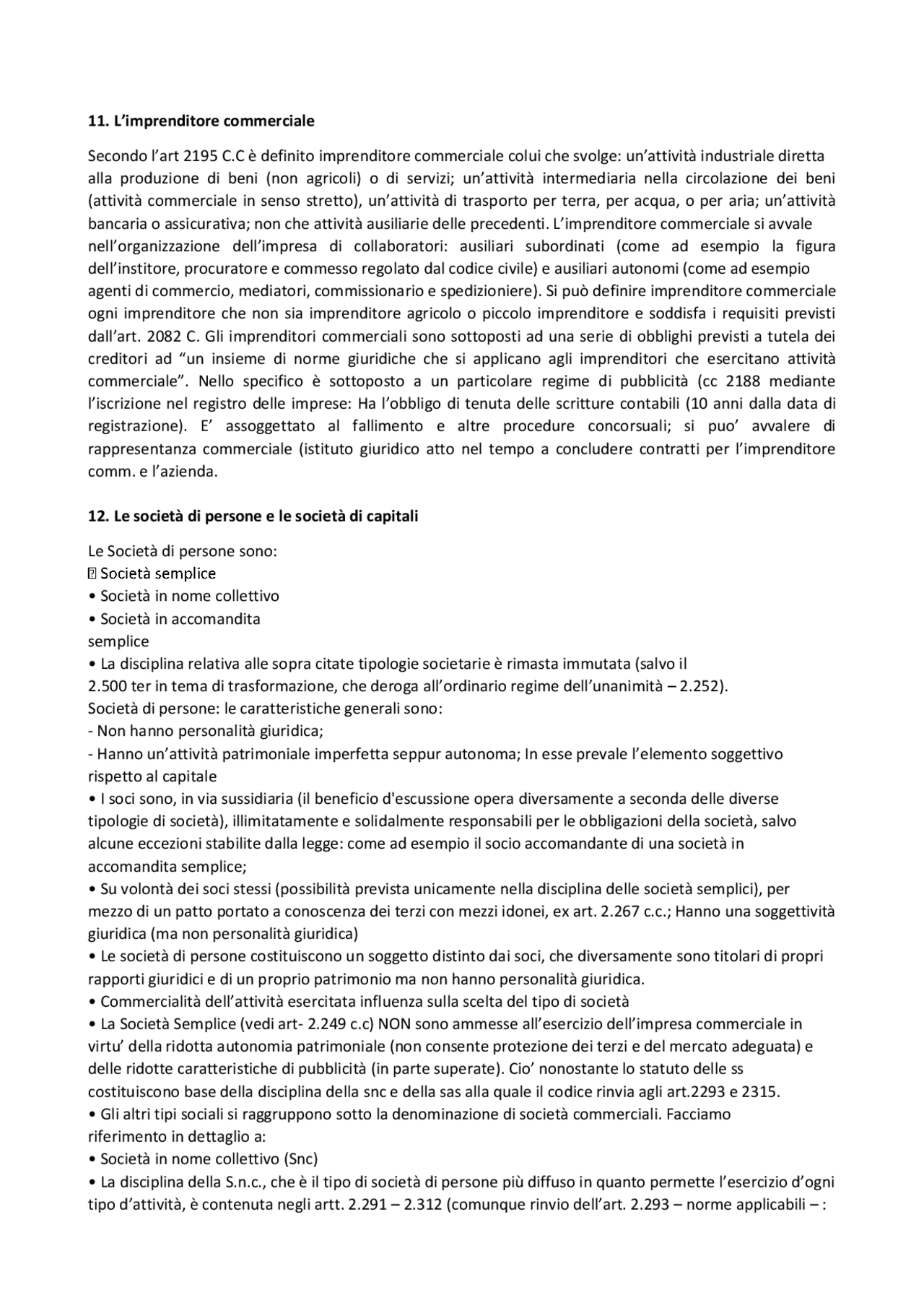 Paniere risposte aperte diritto commerciale completo - Docsity