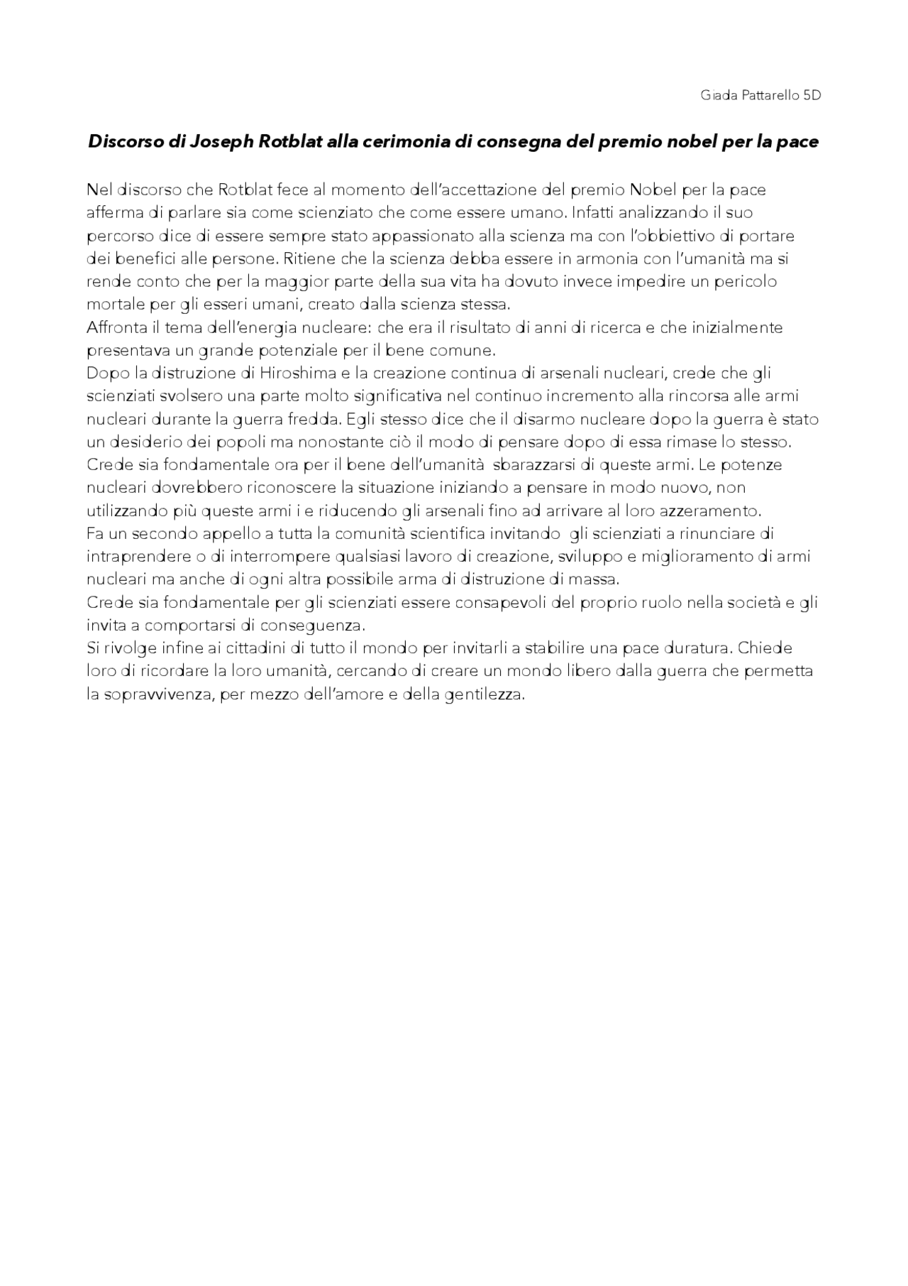 Riassunto Del Discorso Di Roblat Docsity