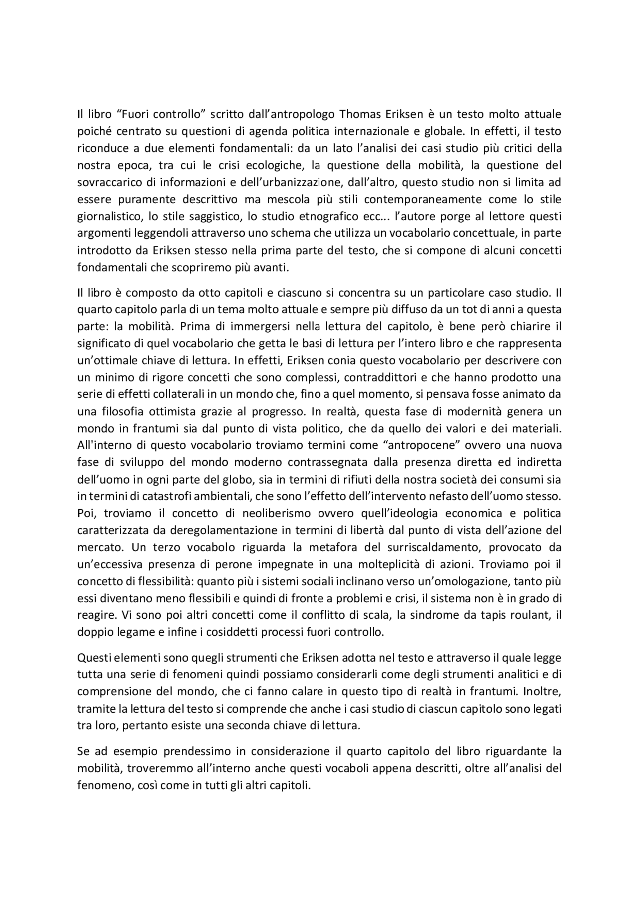 Riassunto Libro Fuori Controllo Docsity