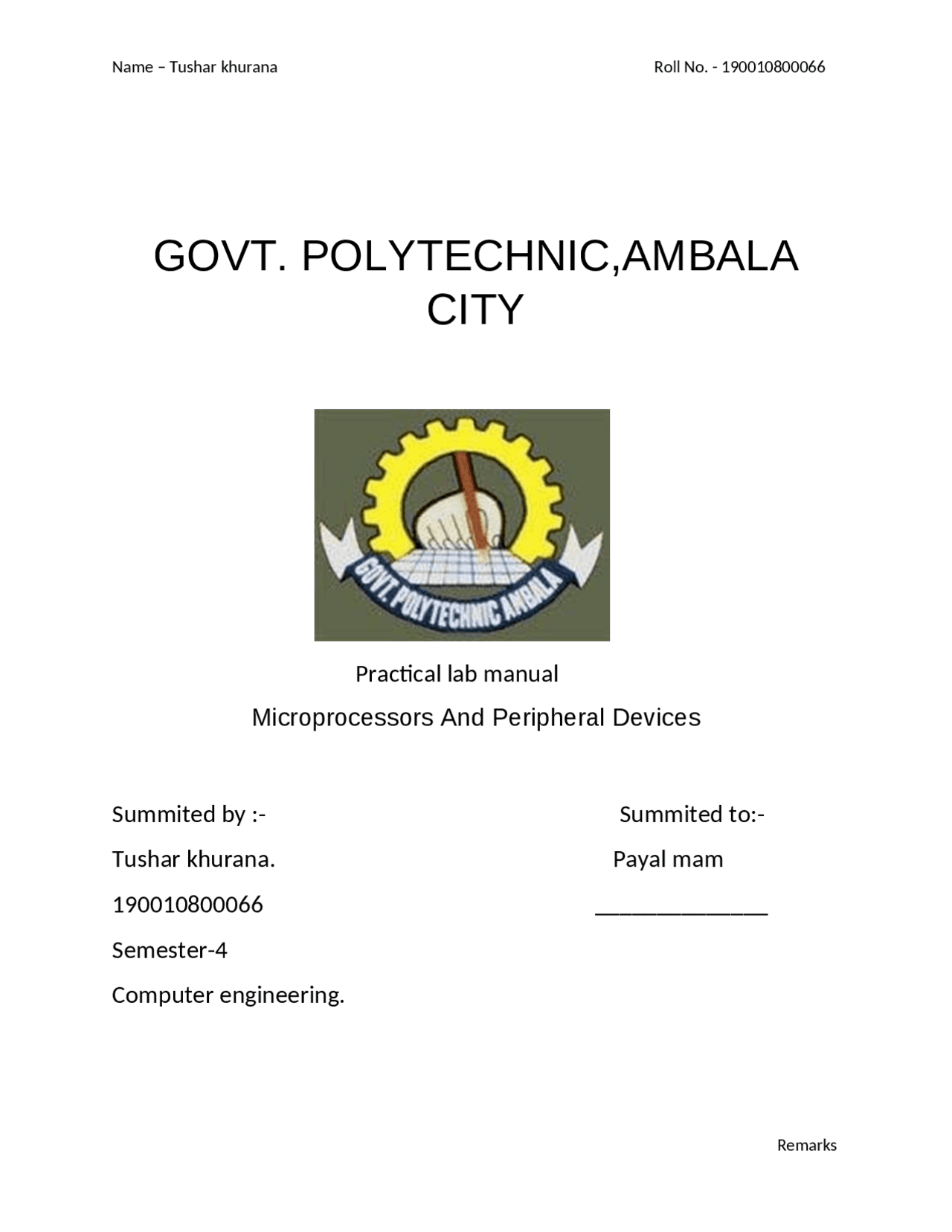 Microprocessor practical file | Lab Reports Microprocessors | Docsity