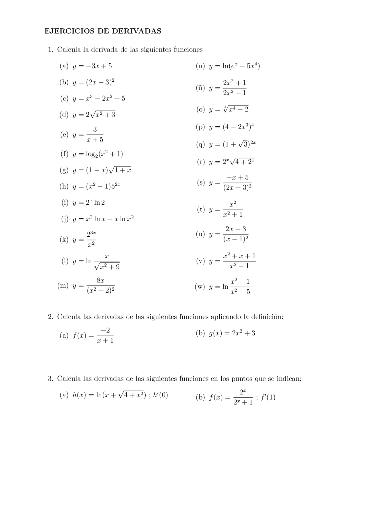 Ejercicios de derivadas - Docsity