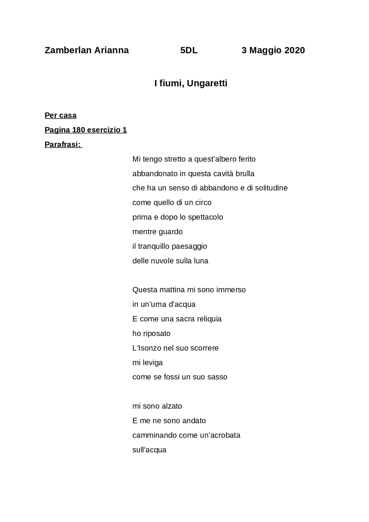 Analisi I Fiumi Di Ungaretti Parafrasi Docsity