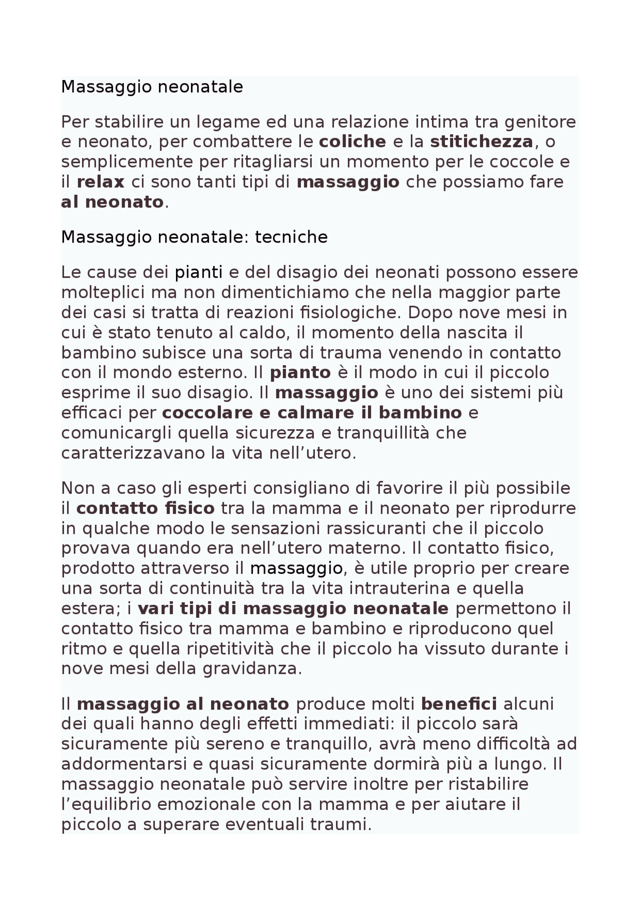 Massaggio Neonatale Docsity