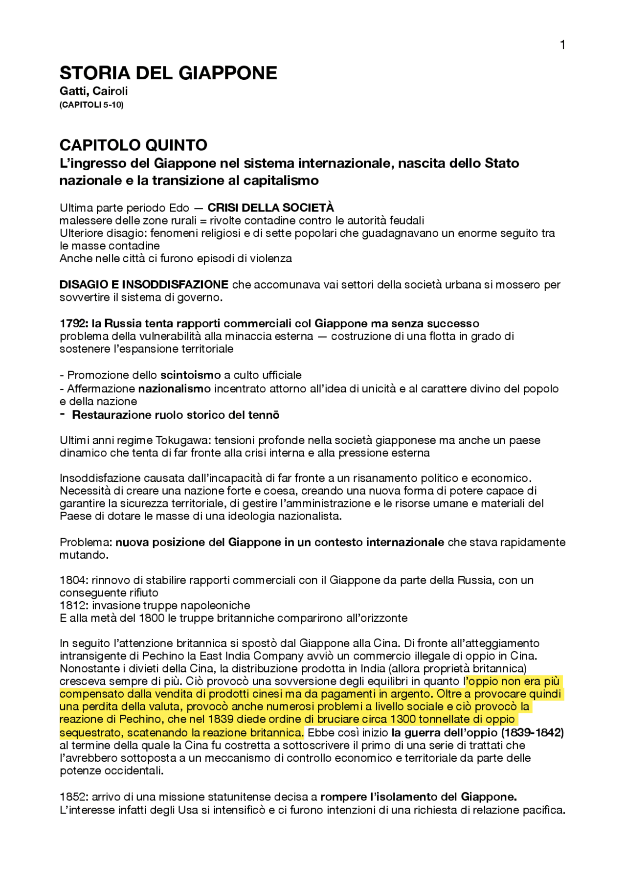 Riassunto Dei Capitoli 5 10 Del Manuale Storia Del Giappone Docsity