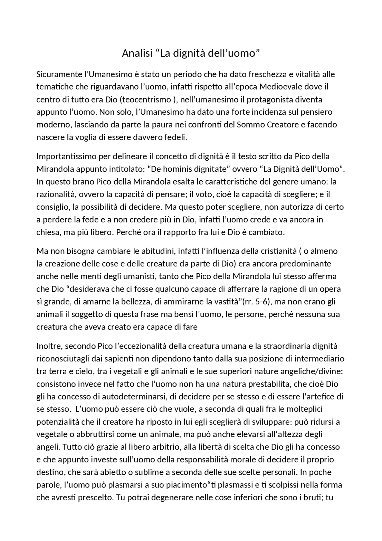 La Dignita Delluomo Pico Della Mirandola Docsity