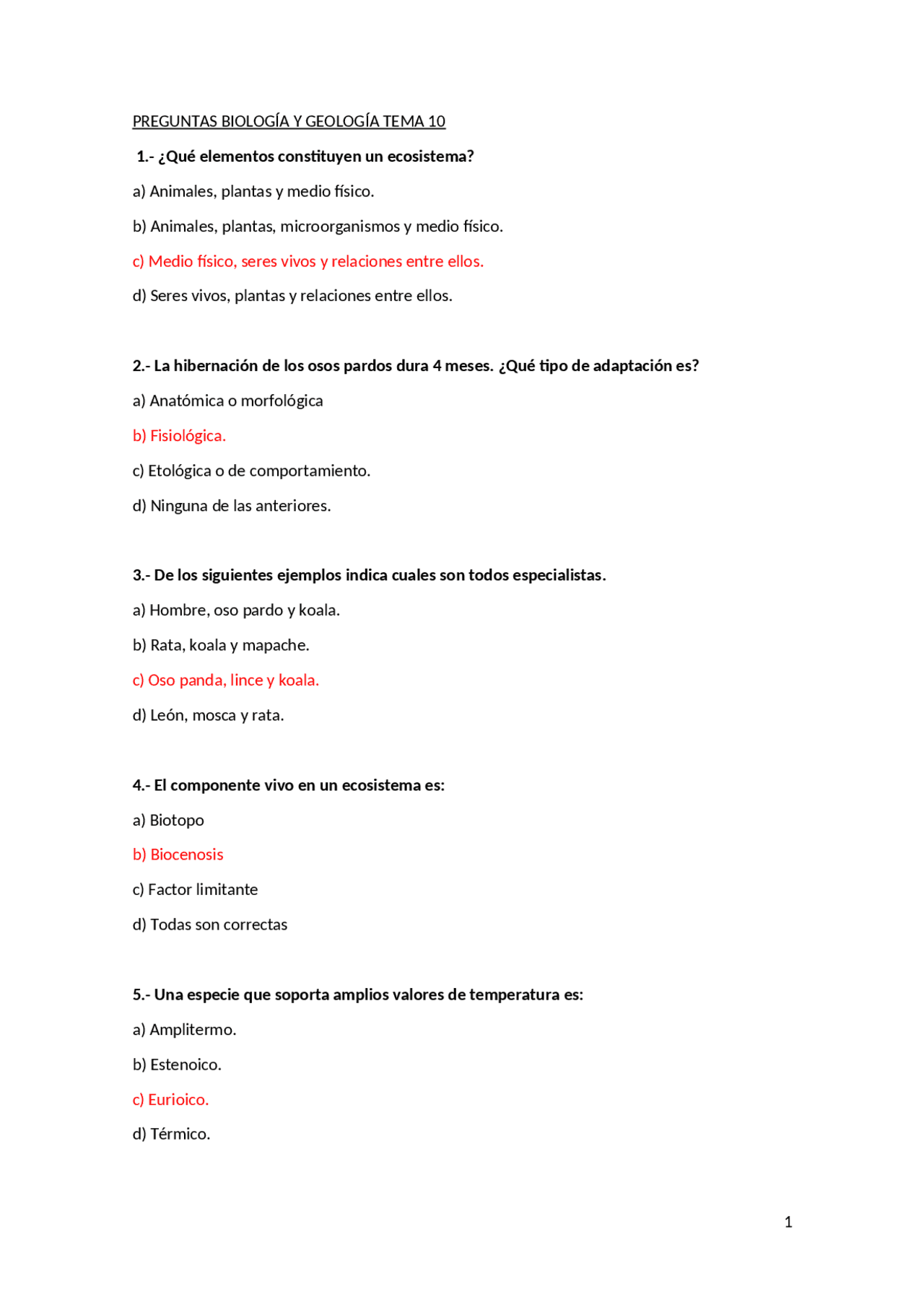 Ejercicios Biología Ecosistemas Docsity
