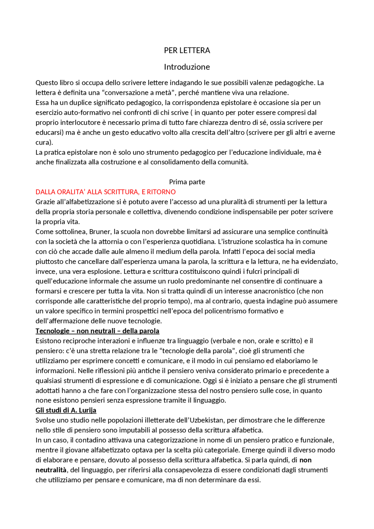 Per Lettera Riassunto Zamengo Docsity