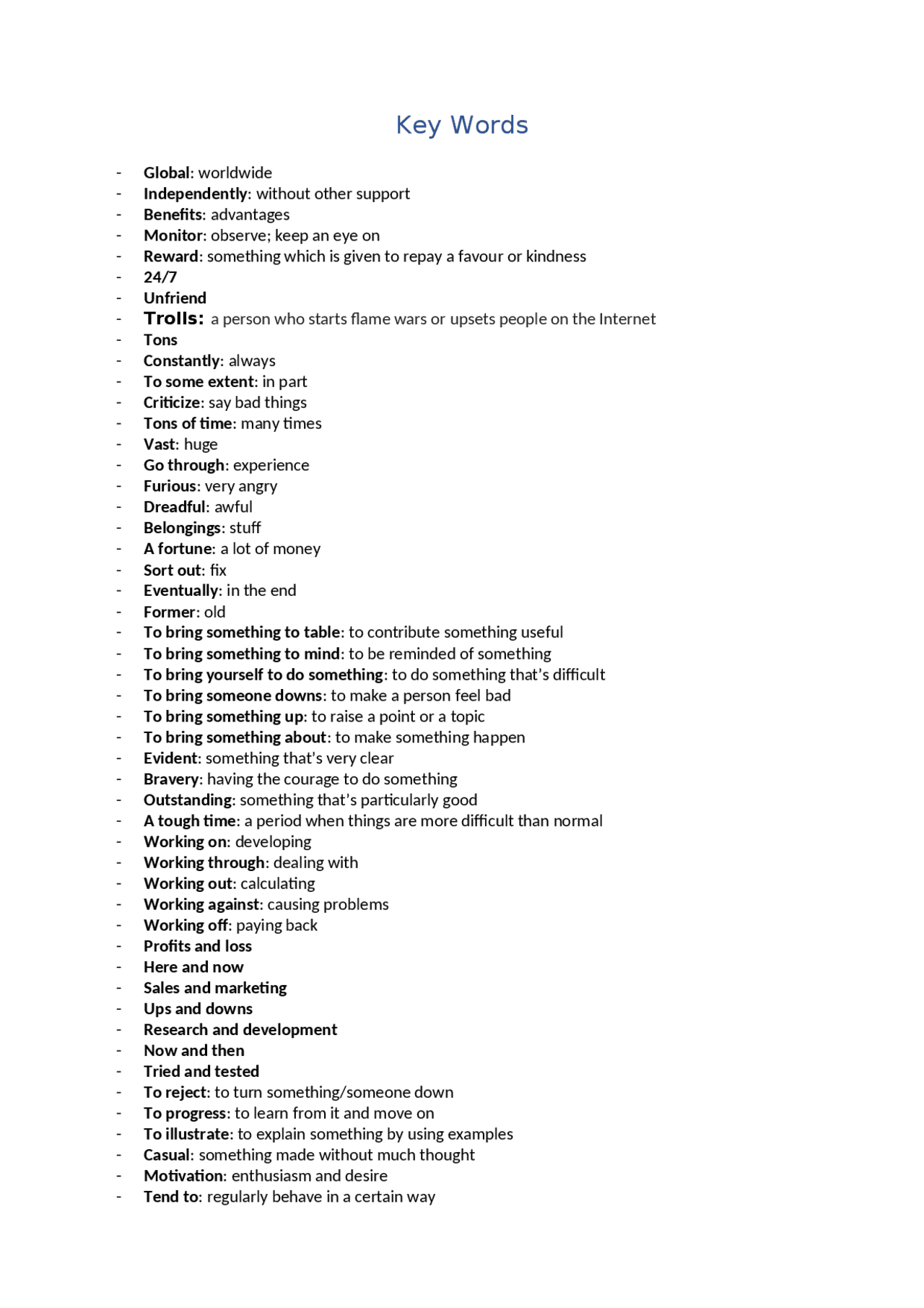Key Words English Text - Docsity
