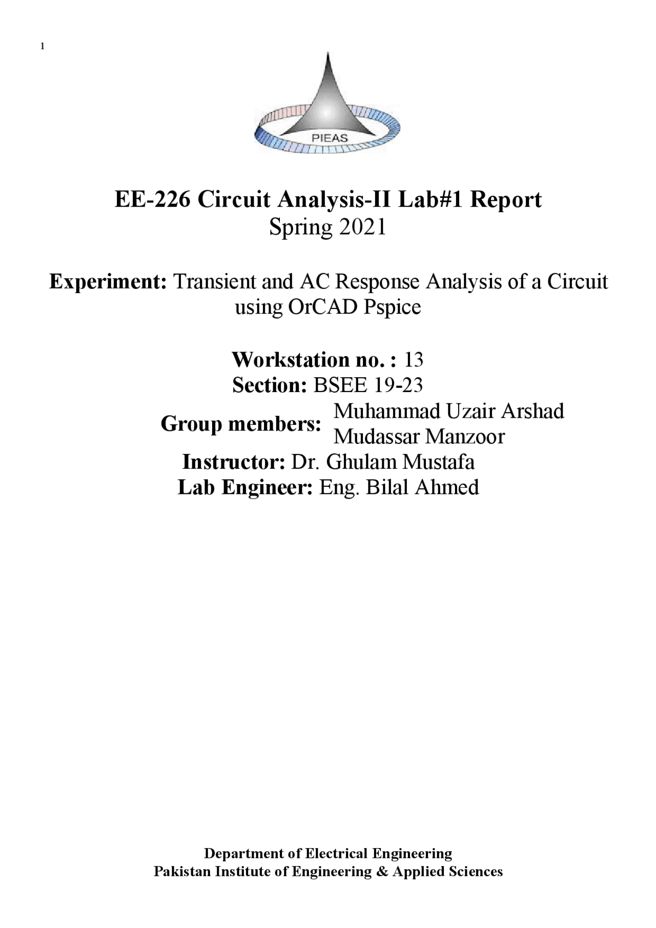 Circuit Analysis Lab Reports Docsity