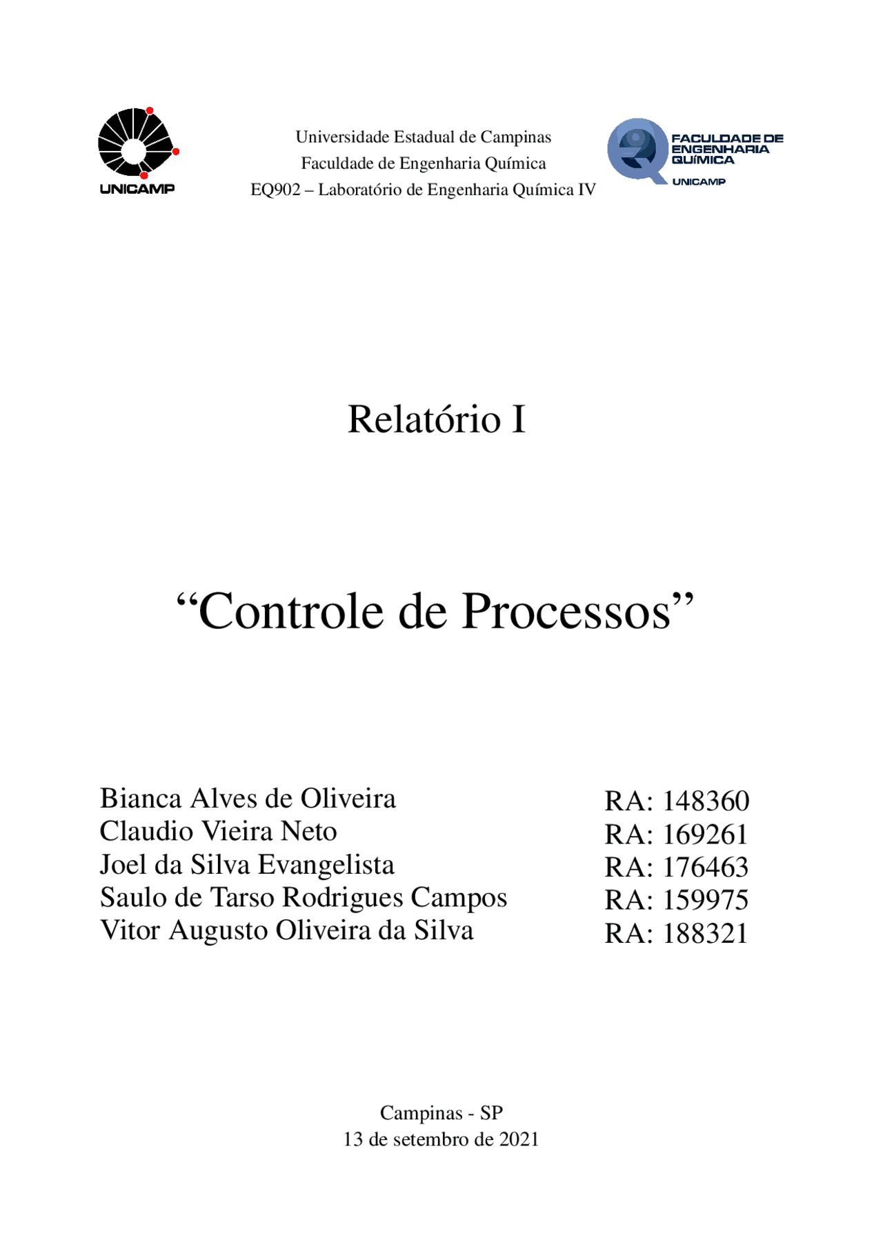 Controle de processo - Experimento 1 | Manuais, Projetos, Pesquisas Controle de Processo | Docsity