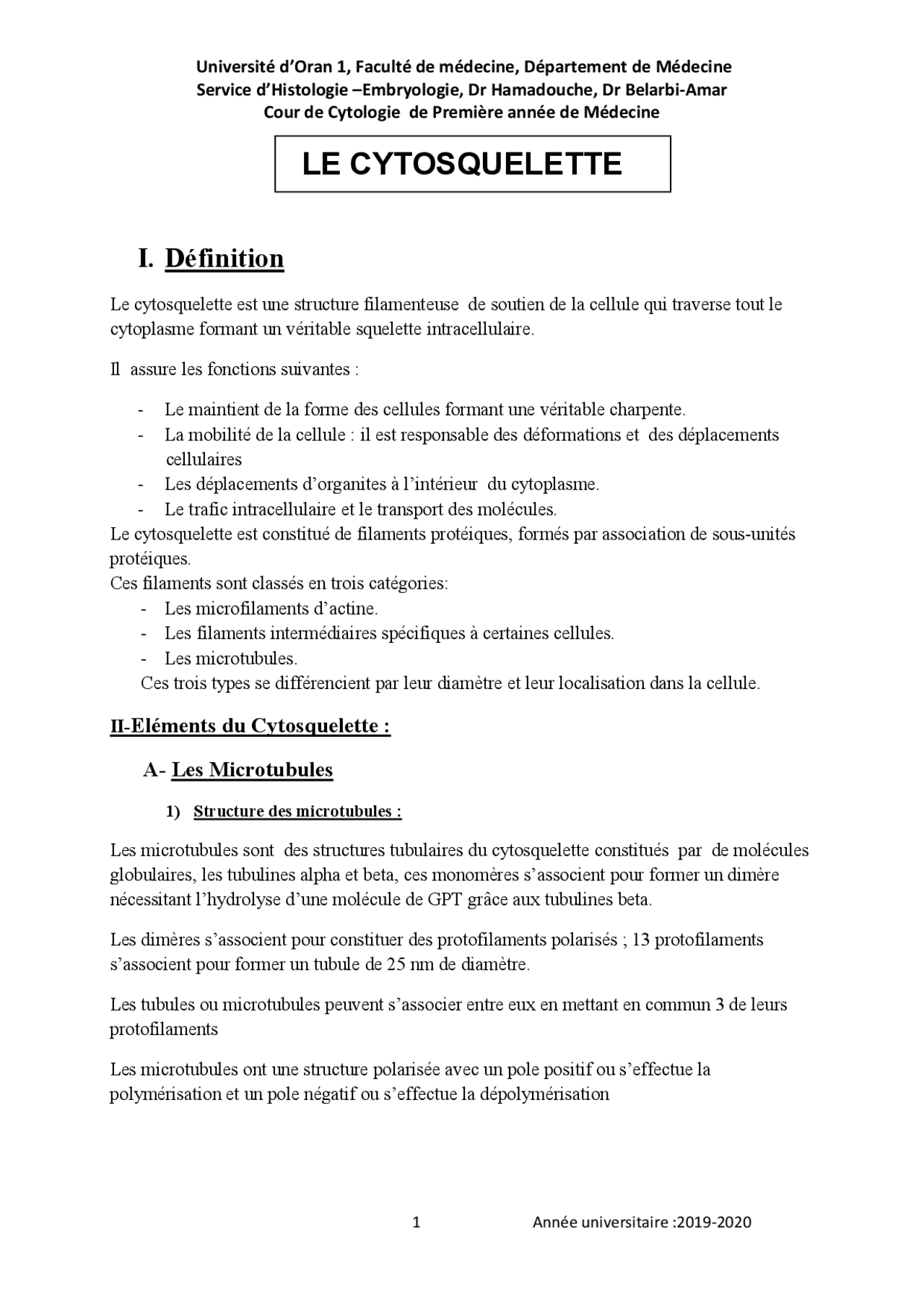 LE CYTOSQUELETTE - Cytologie (1ère année Médecine) | Résumés Cytologie ...