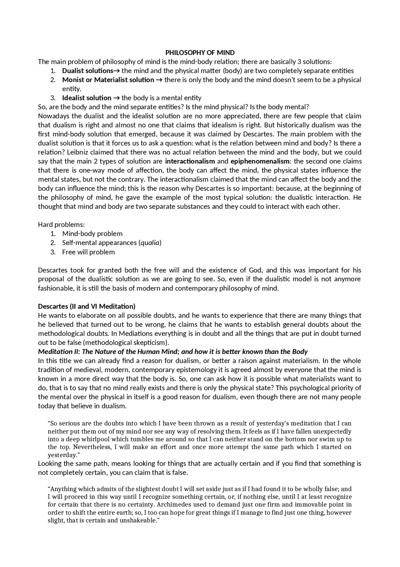 Appunti Del Corso Di Philosophy Of Mind Docsity