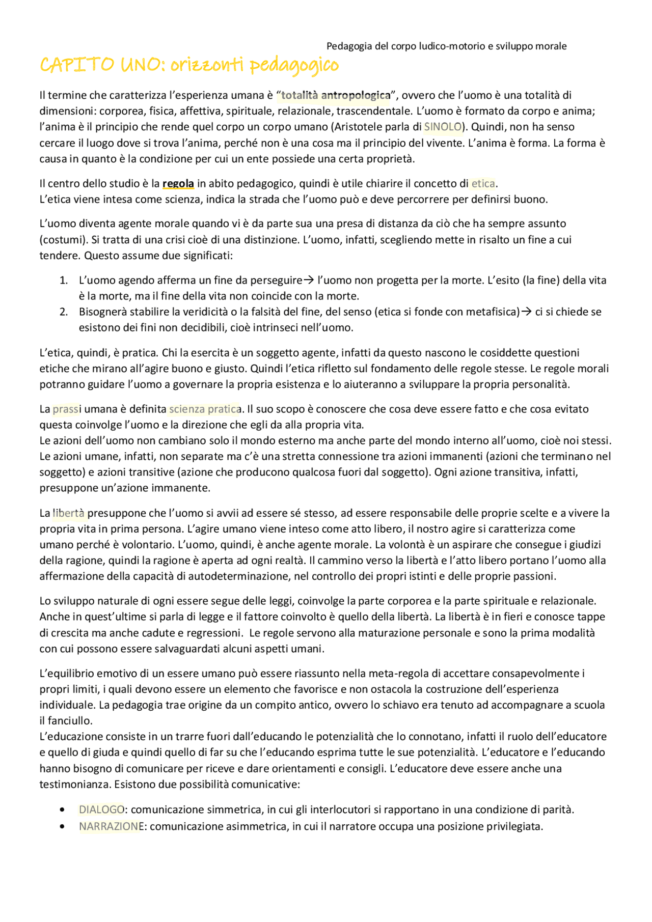 Pedagogia Del Corpo Ludico Motorio E Sviluppo Morale Docsity