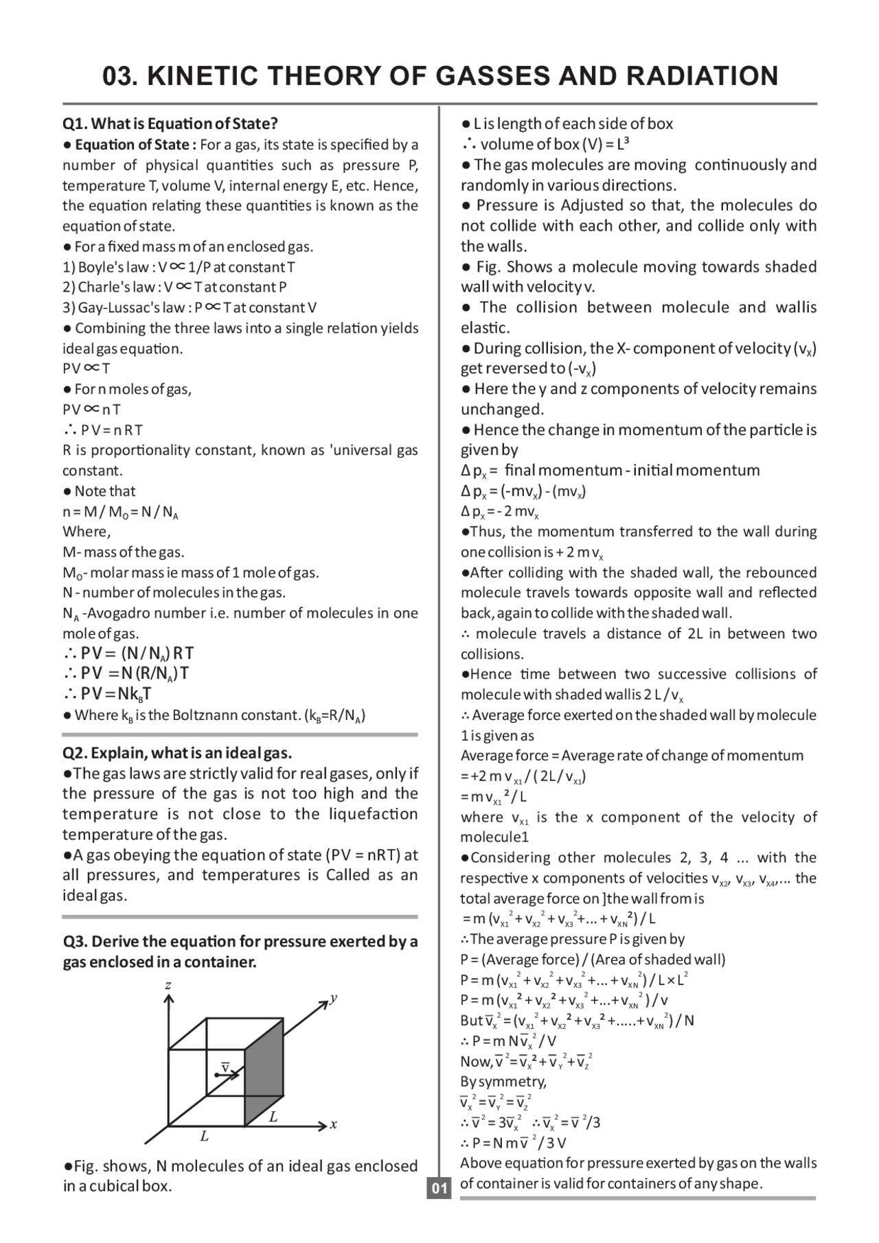 KINETIC THEORY OF GASES - PHYSICS - Docsity