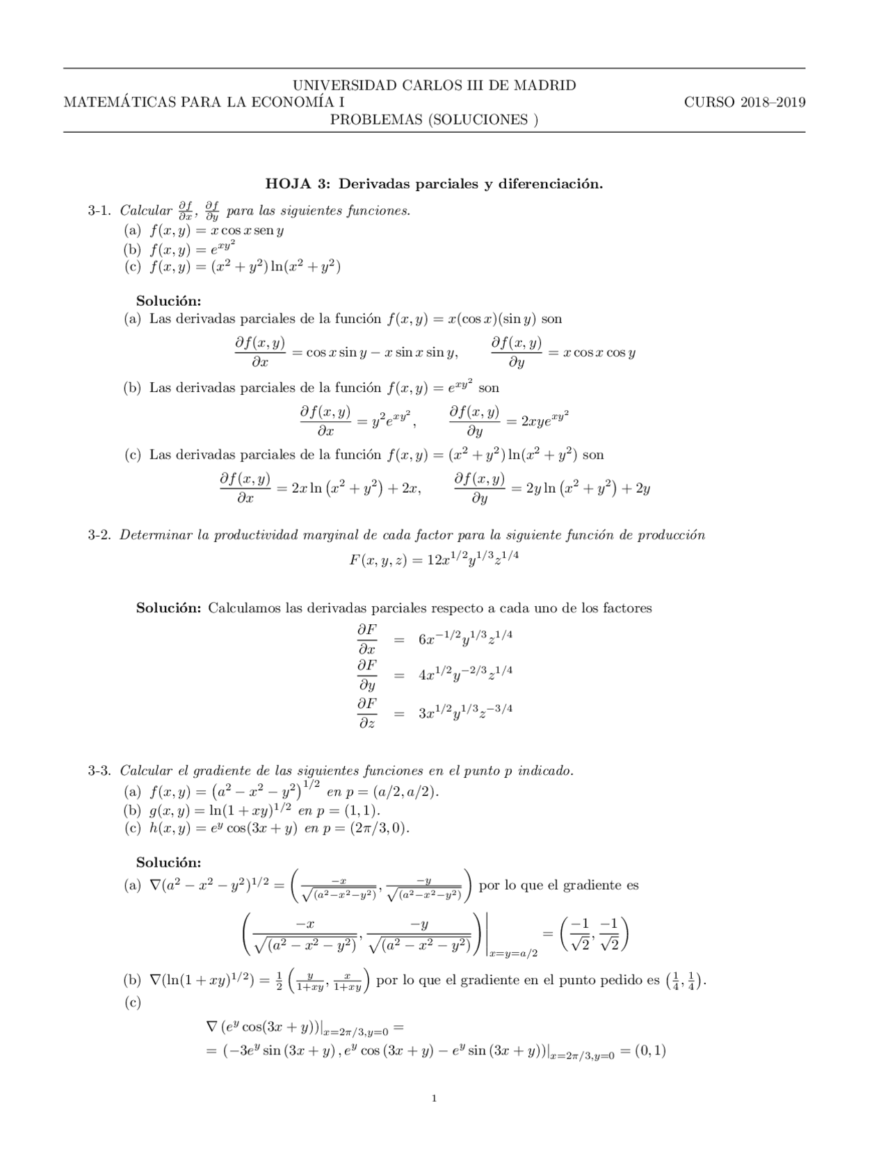 Ejercicios Resueltos Tema 3 Matemáticas Para La Economía I Uc3m Docsity