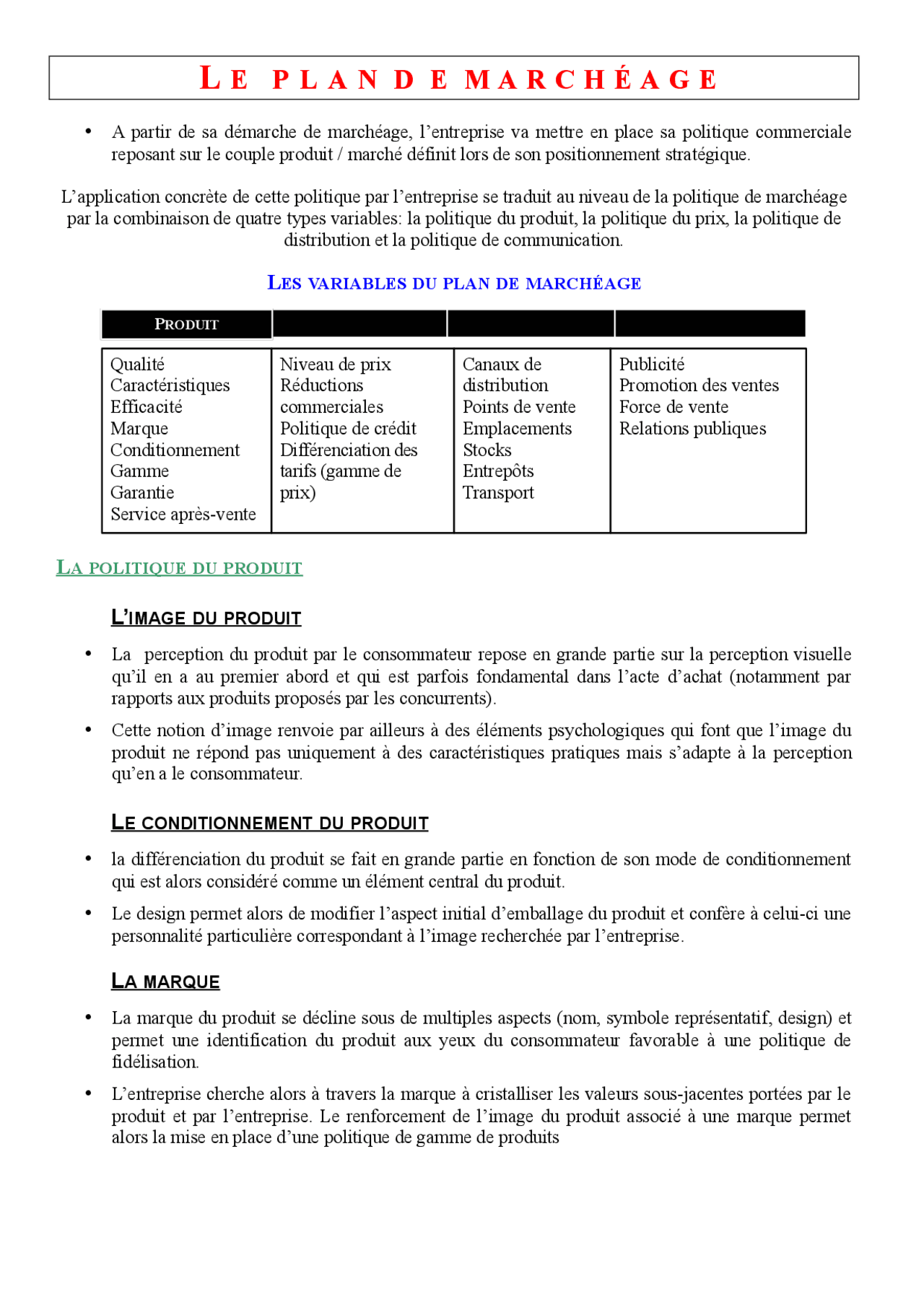 Le plan de marchéage - Docsity