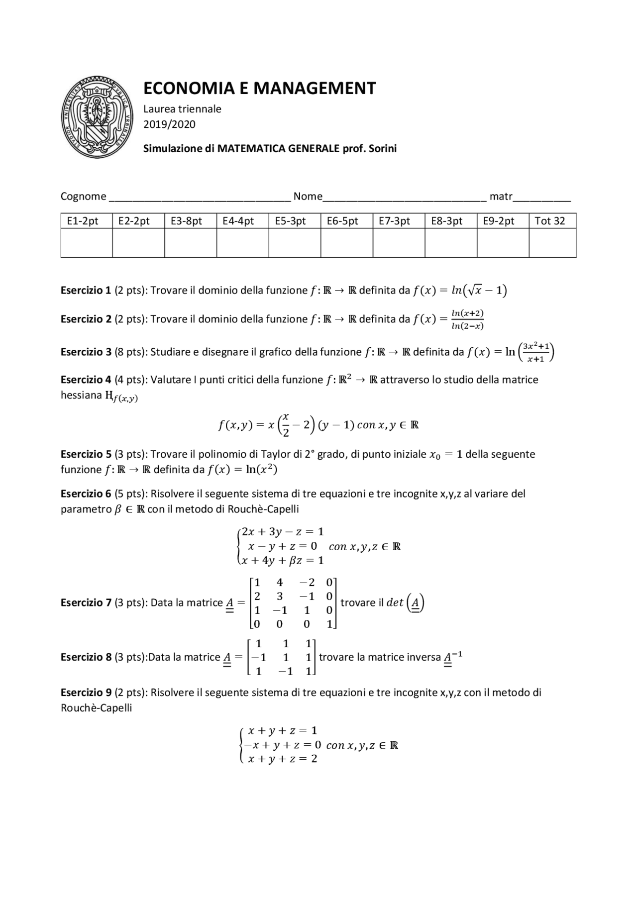 Simulazione Matematica Docsity