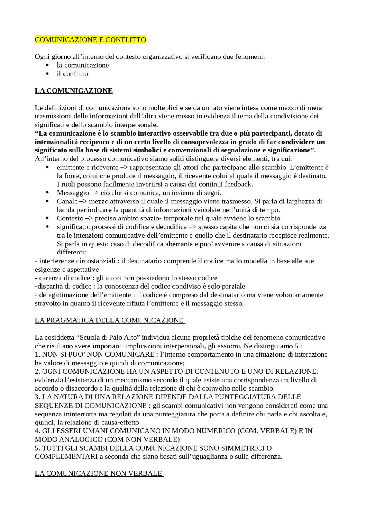 Comunicazione E Conflitto Docsity