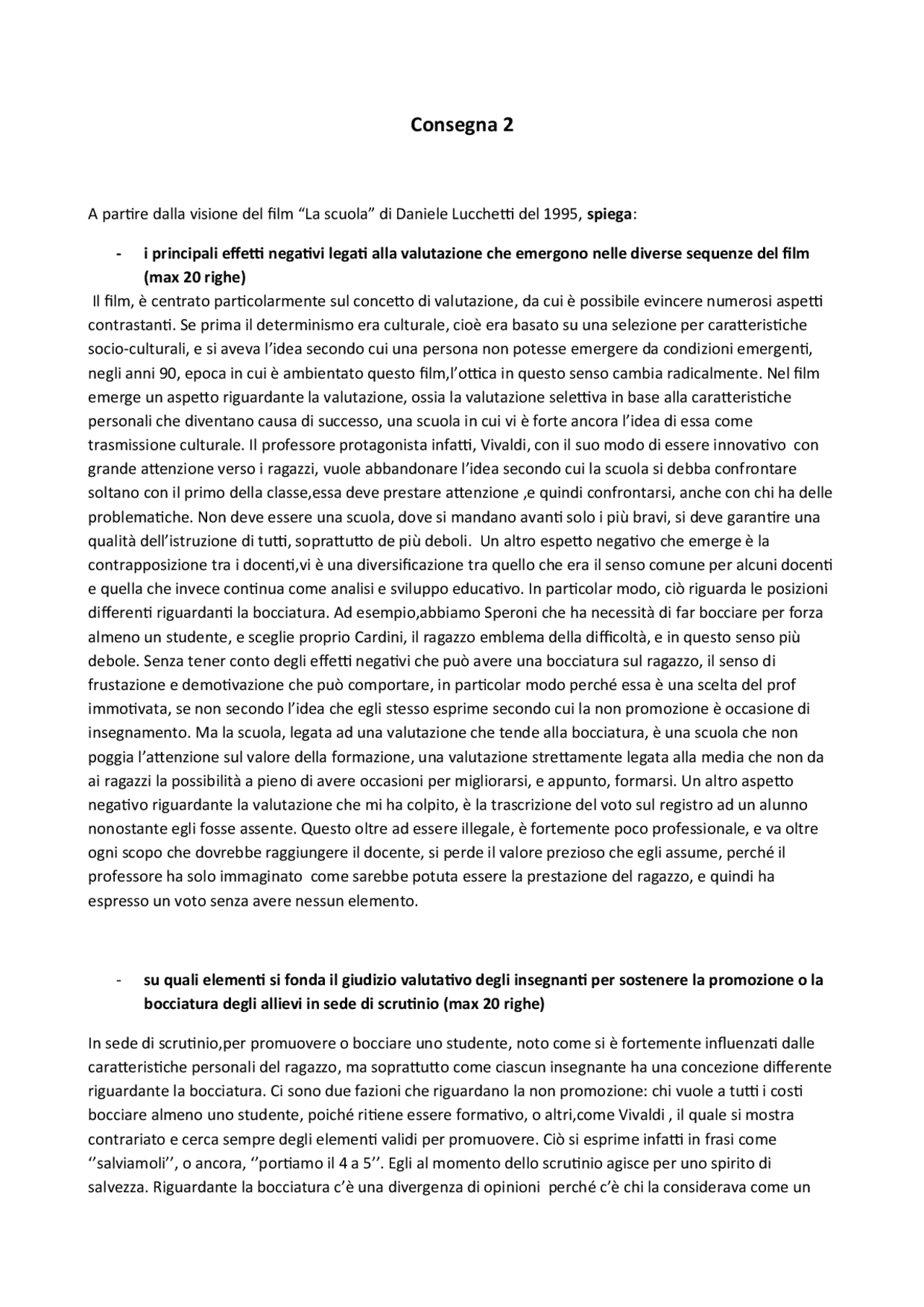 Consegna N 2 Esame Pedagogia Sperimentale Docsity