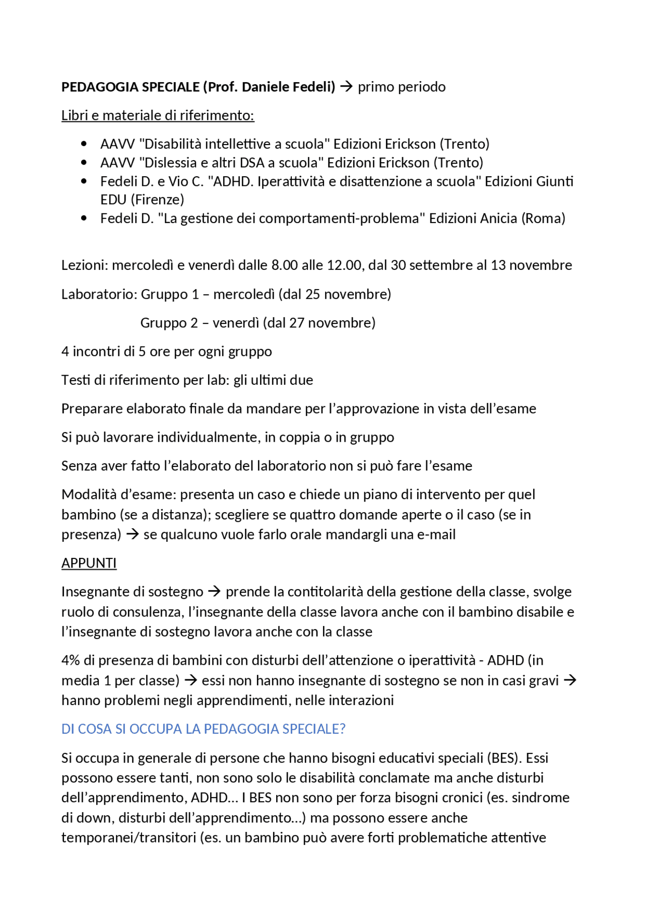 Pedagogia Speciale Scienze Della Formazione Primaria Docsity