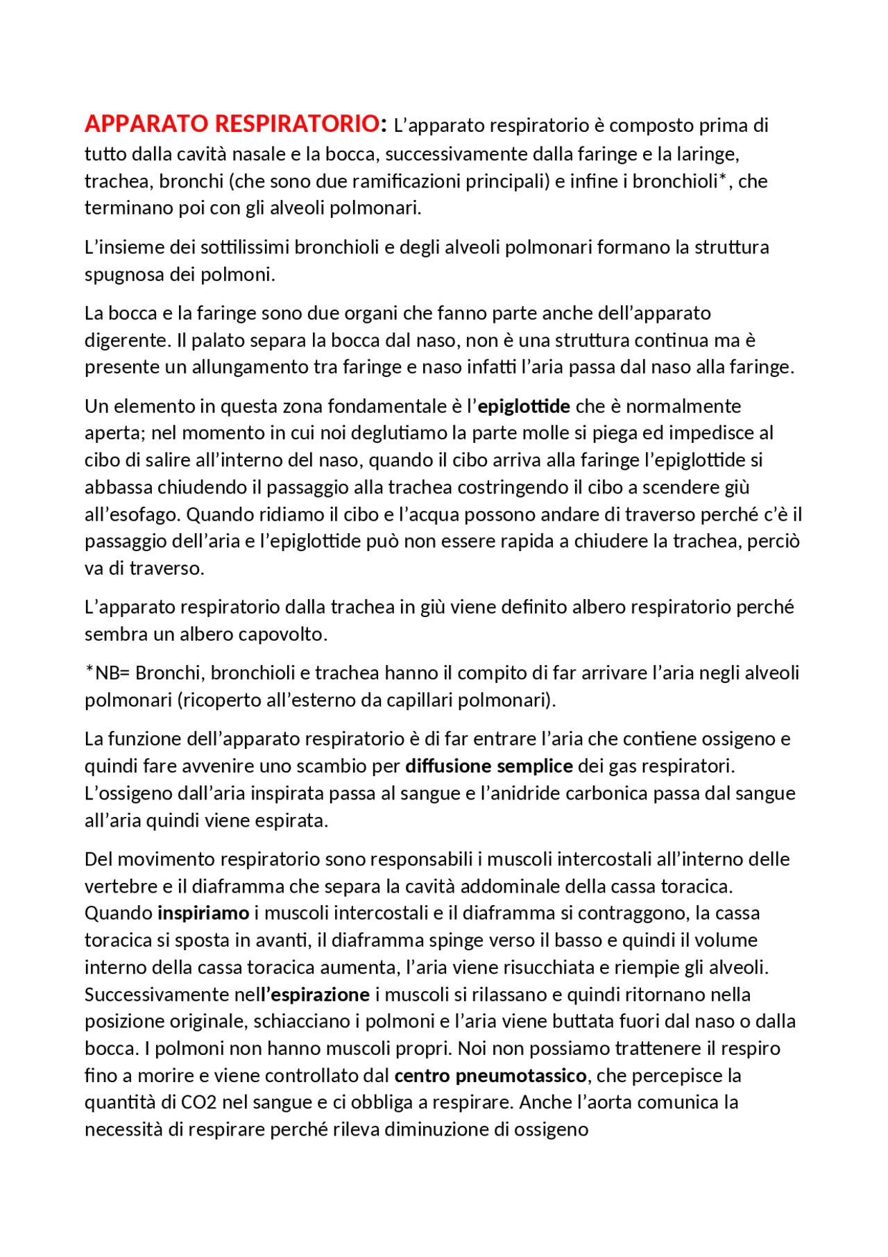 Apparato Respiratorio Docsity