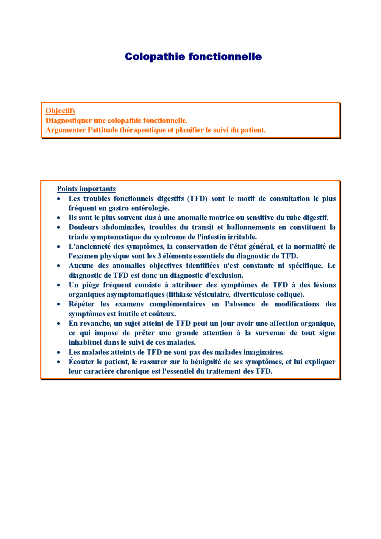 Maladies et Grands syndromes: Colopathie fonctionnelle - Docsity