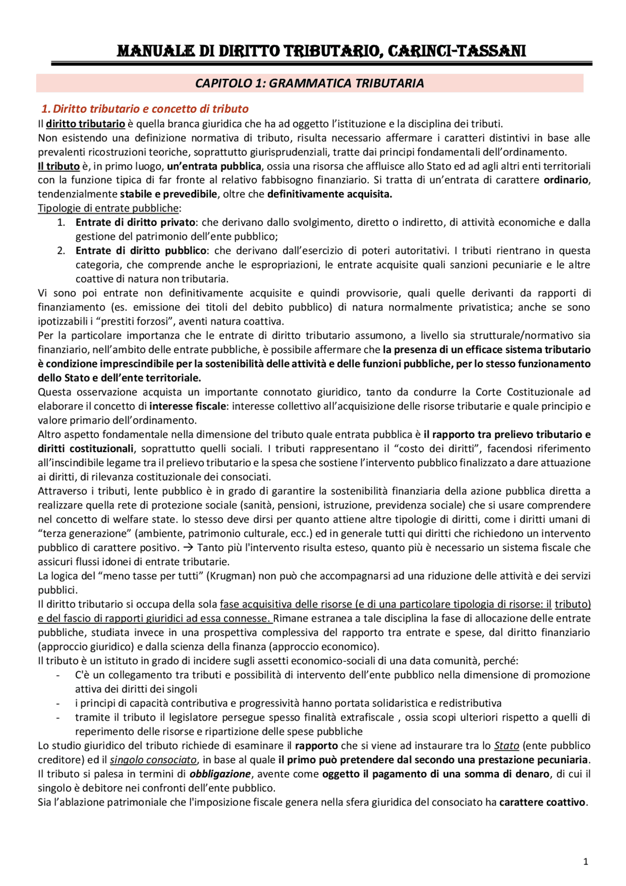 Riassunto Manuale Di Diritto Tributario Docsity