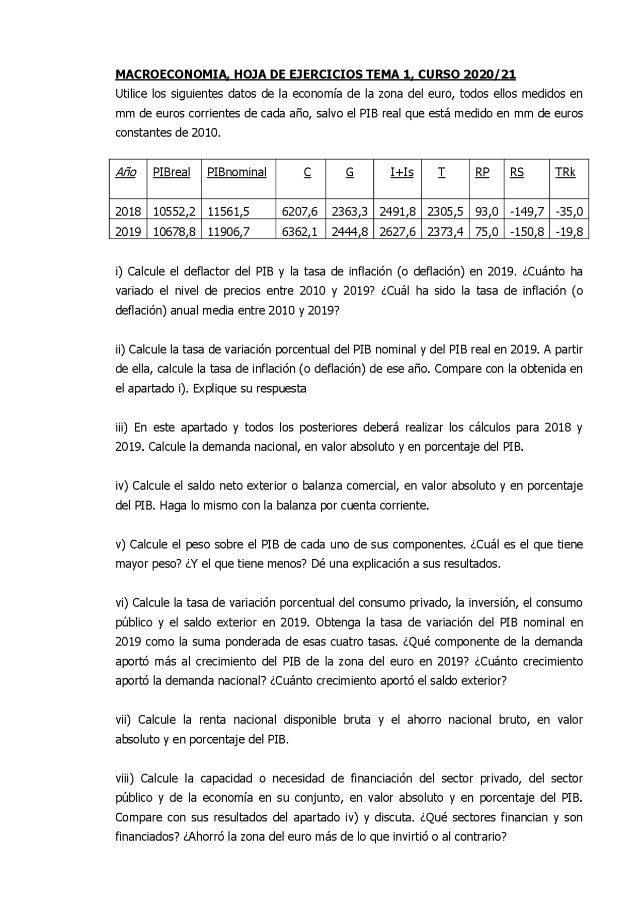 Ejercicios Tema 1 Macroeconomía Ucm Ejercicios De Macroeconomía Docsity