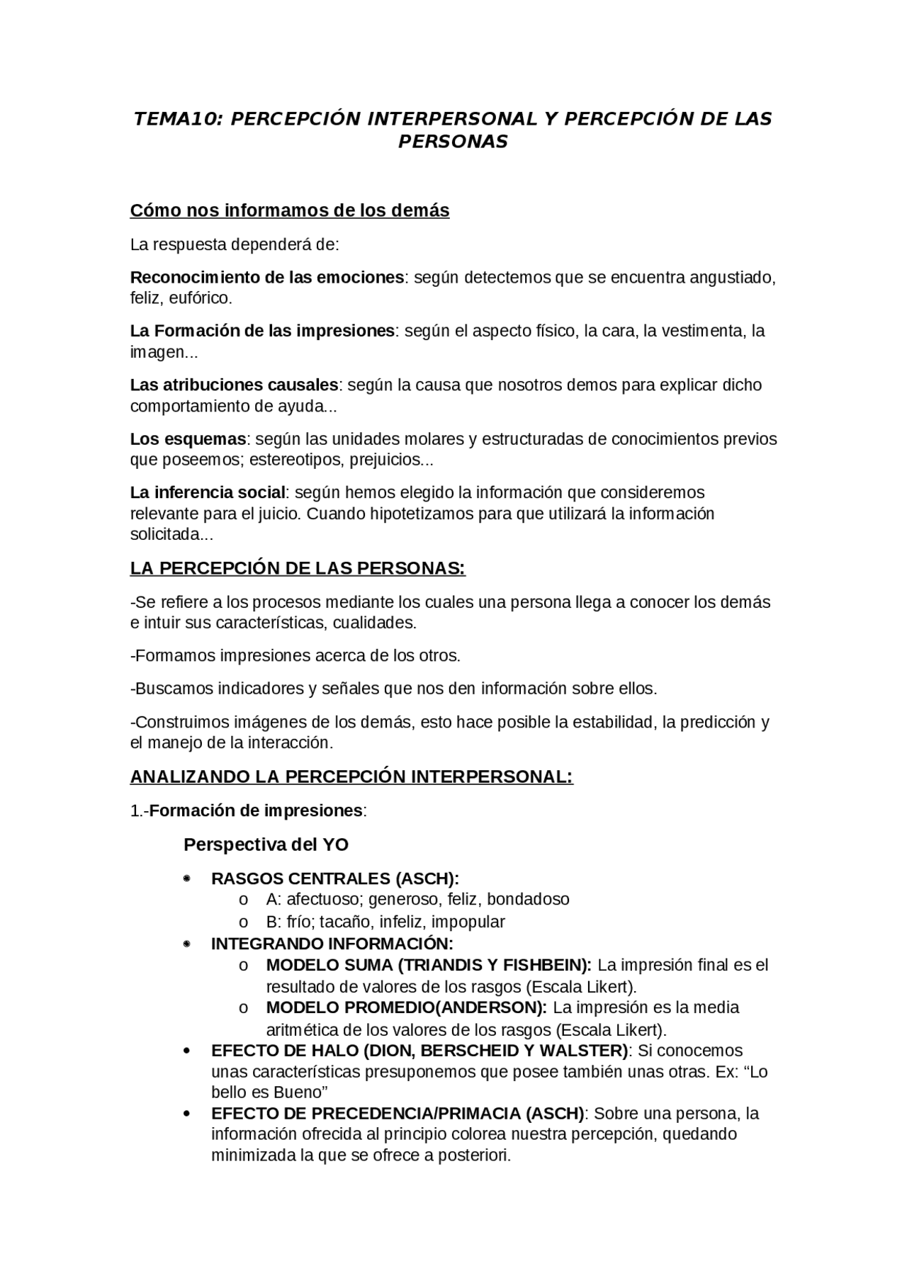 Formación de Impresiones de los Otros: Percepción Interpersonal y de ...