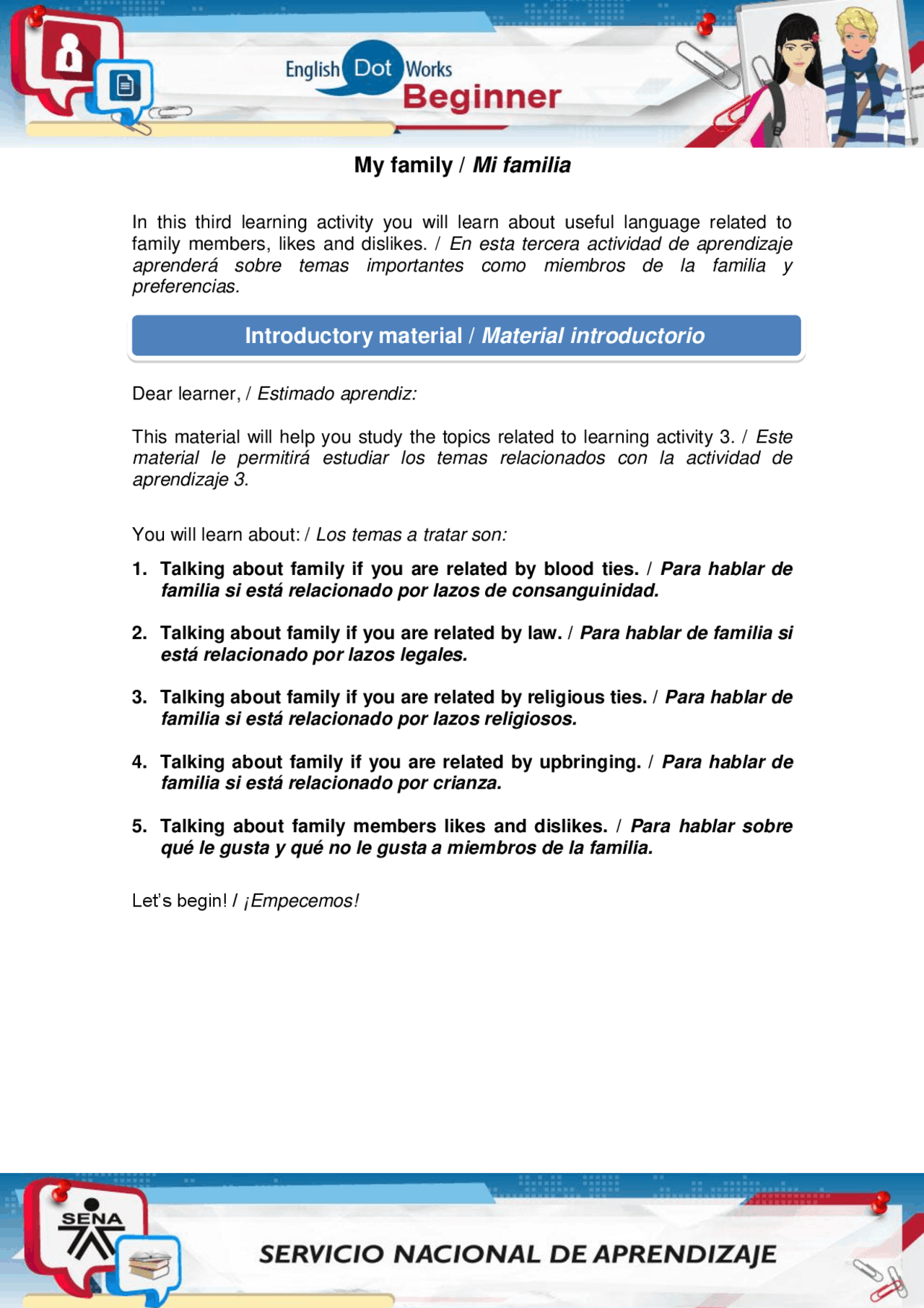 Material en Pdf My Family | Apuntes de Inglés | Docsity