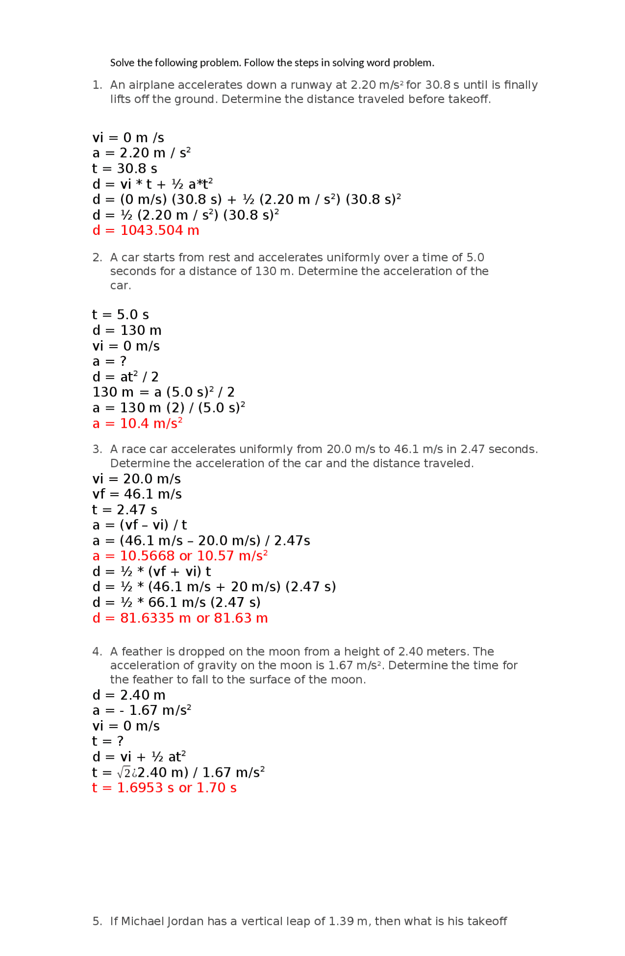 Sample Word Problem Regarding Acceleration (Physics) - Docsity