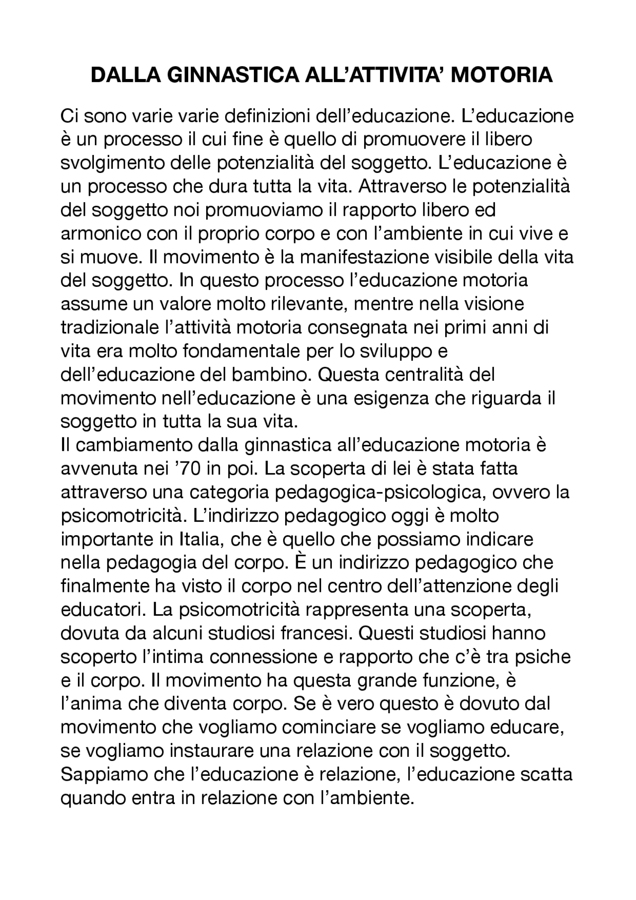 Metodologia Del Sviluppo Psico Motorio Docsity