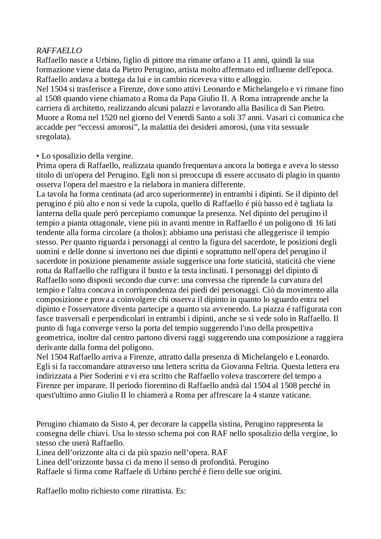 Riassunto Su Raffaello Sanzio Docsity