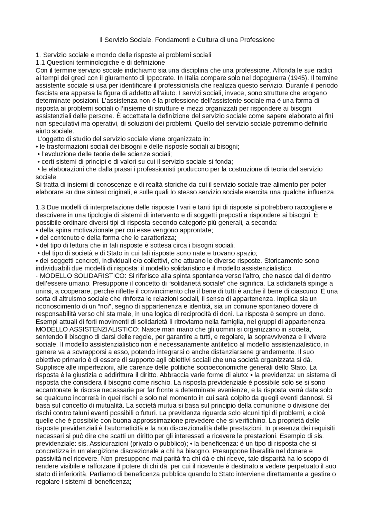 Il Servizio Sociale Fondamenti E Cultura Di Una Professione Docsity
