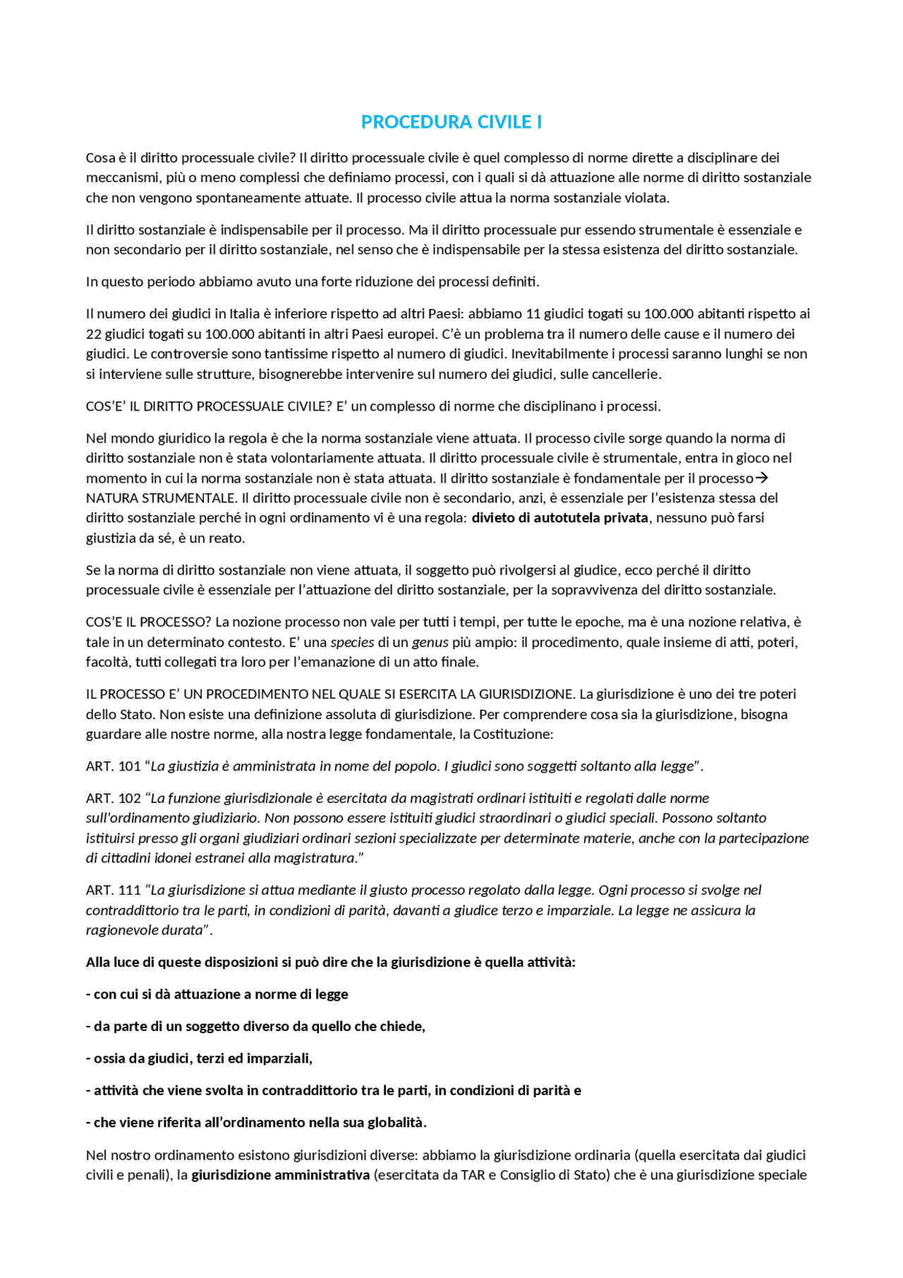 Giudici speciali e giurisdizione | Appunti di Diritto Processuale Civile | Docsity