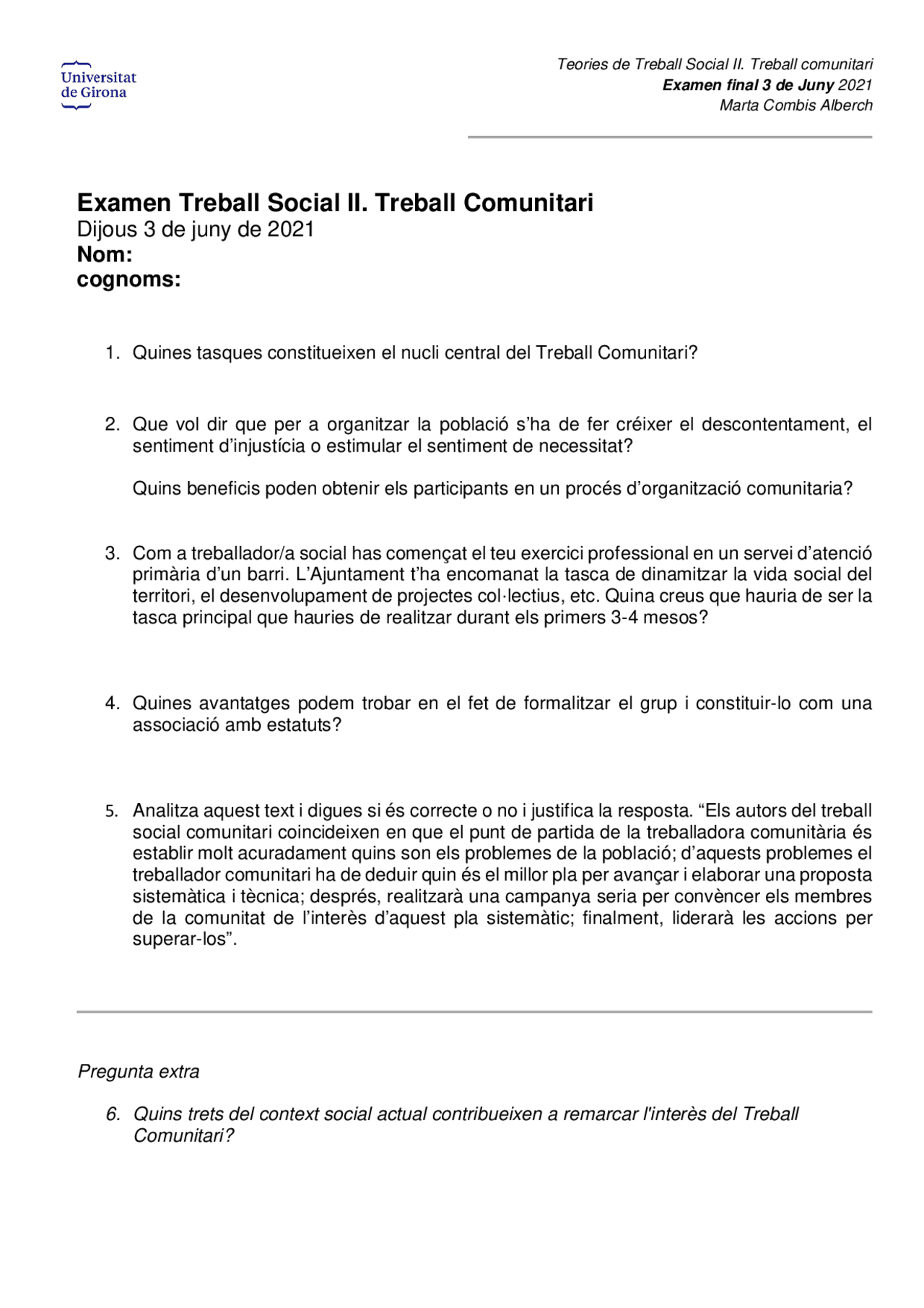 Examen Treball Comunitari Resolt Docsity