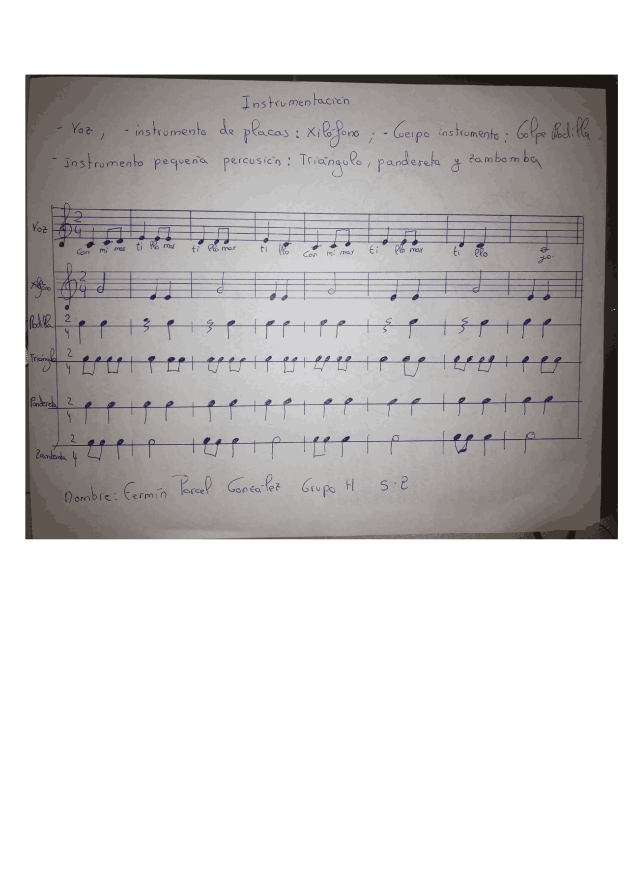 Instrumentación de musica | Exercices de Musique | Docsity