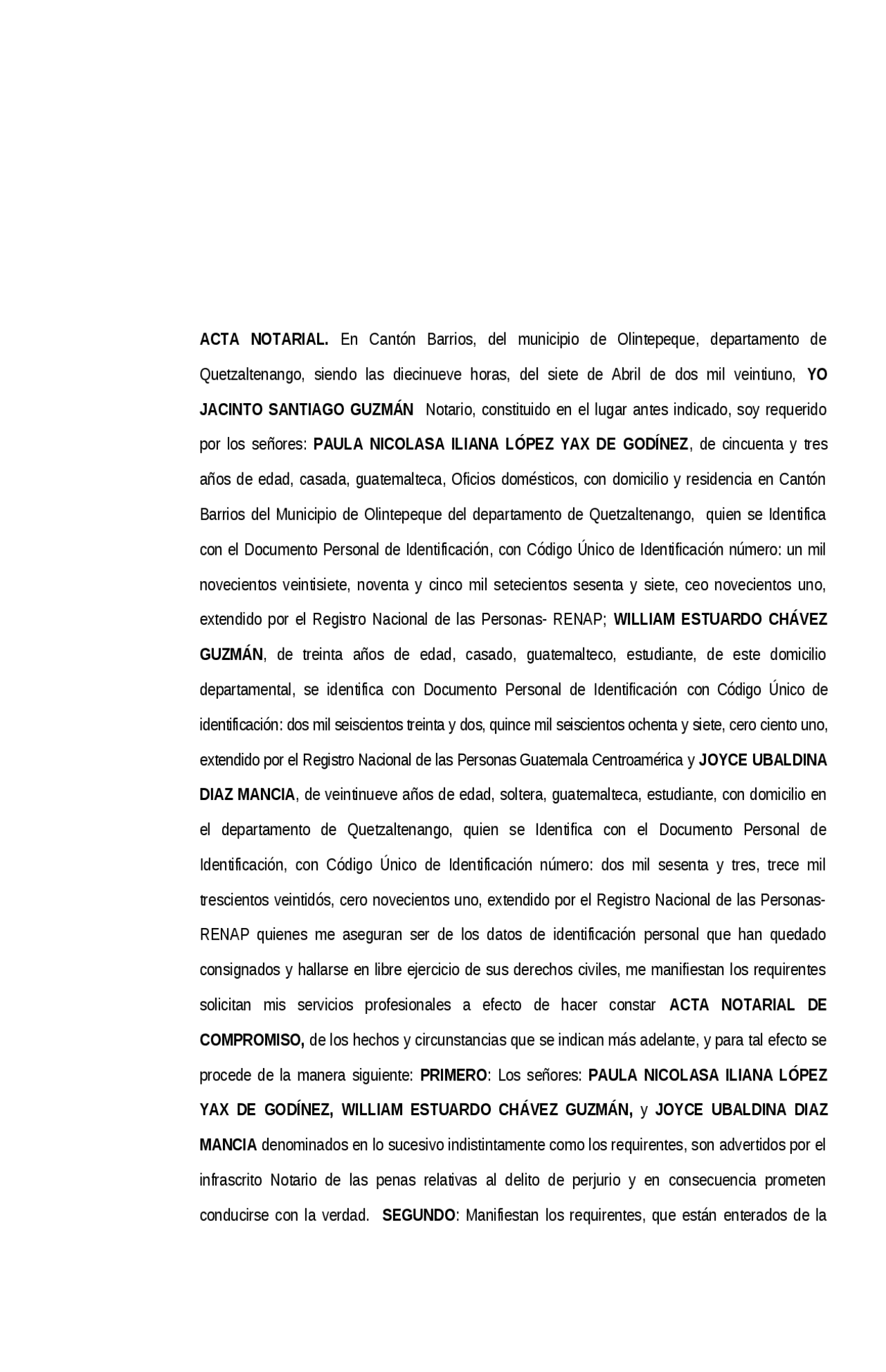 Acta notarial para guía practica - Docsity