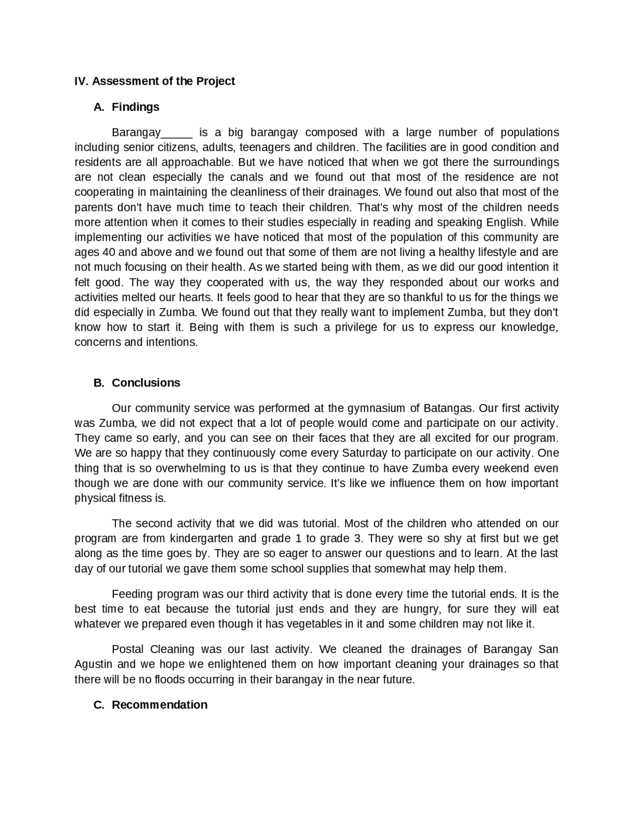 Assessment Of The Project Docsity