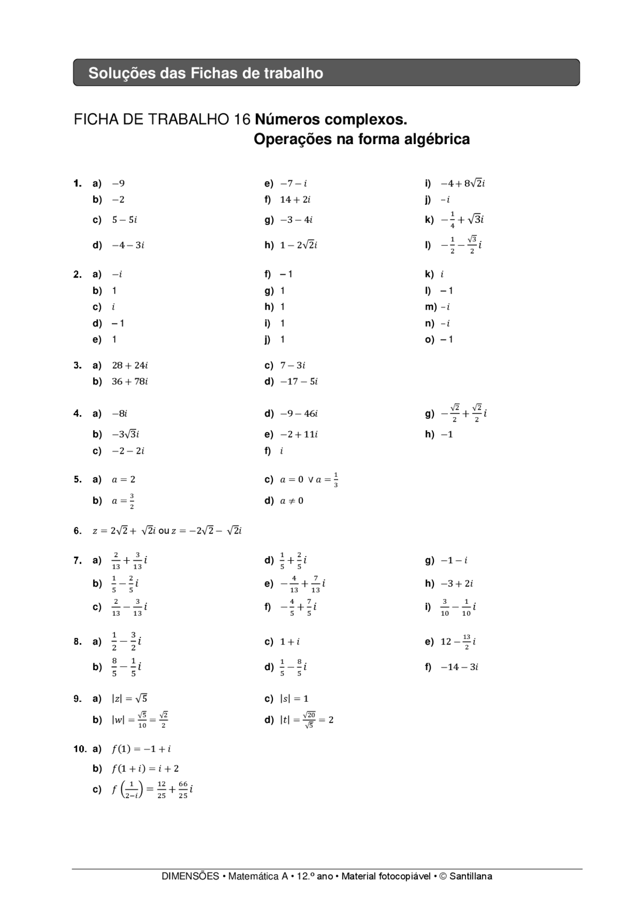Fichas De ExercÍcios MatemÁtica 12 Docsity