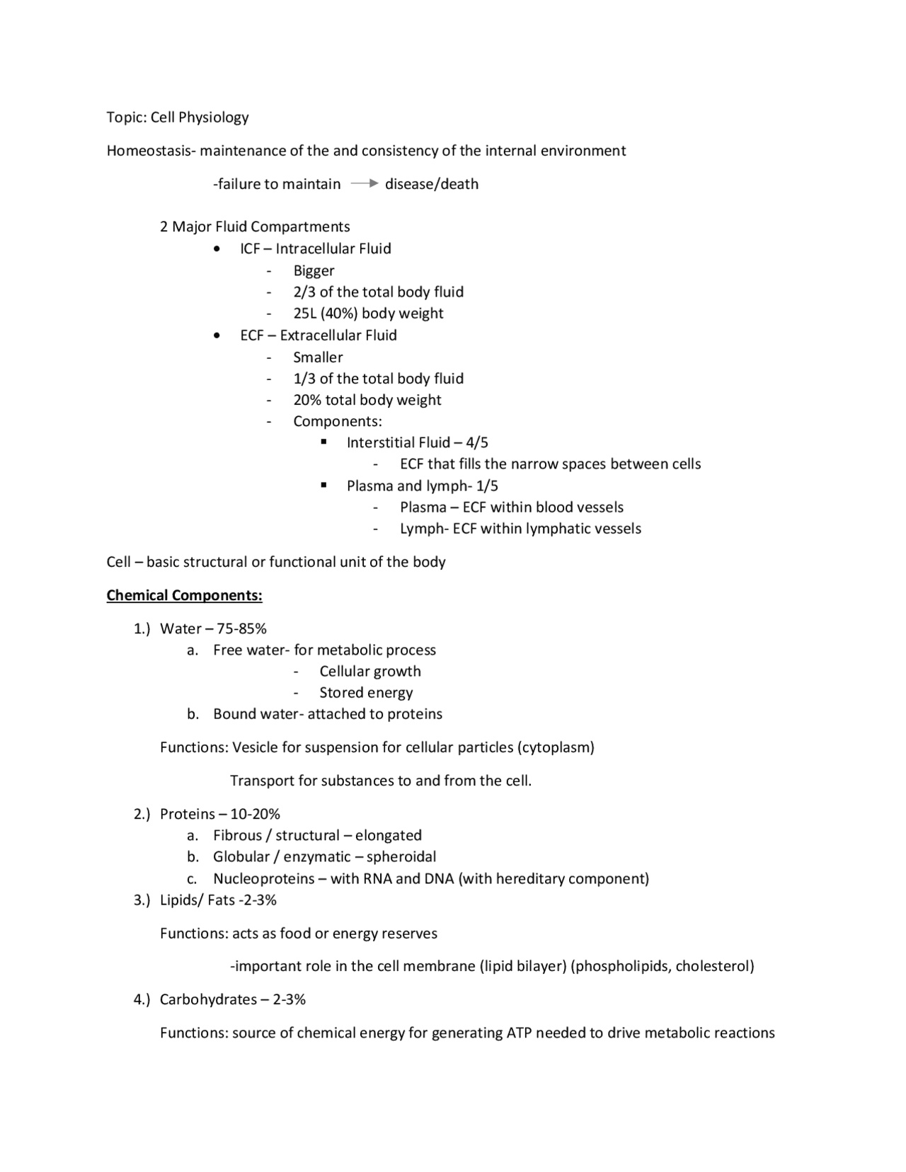 Introduction To Cell Physiology Docsity