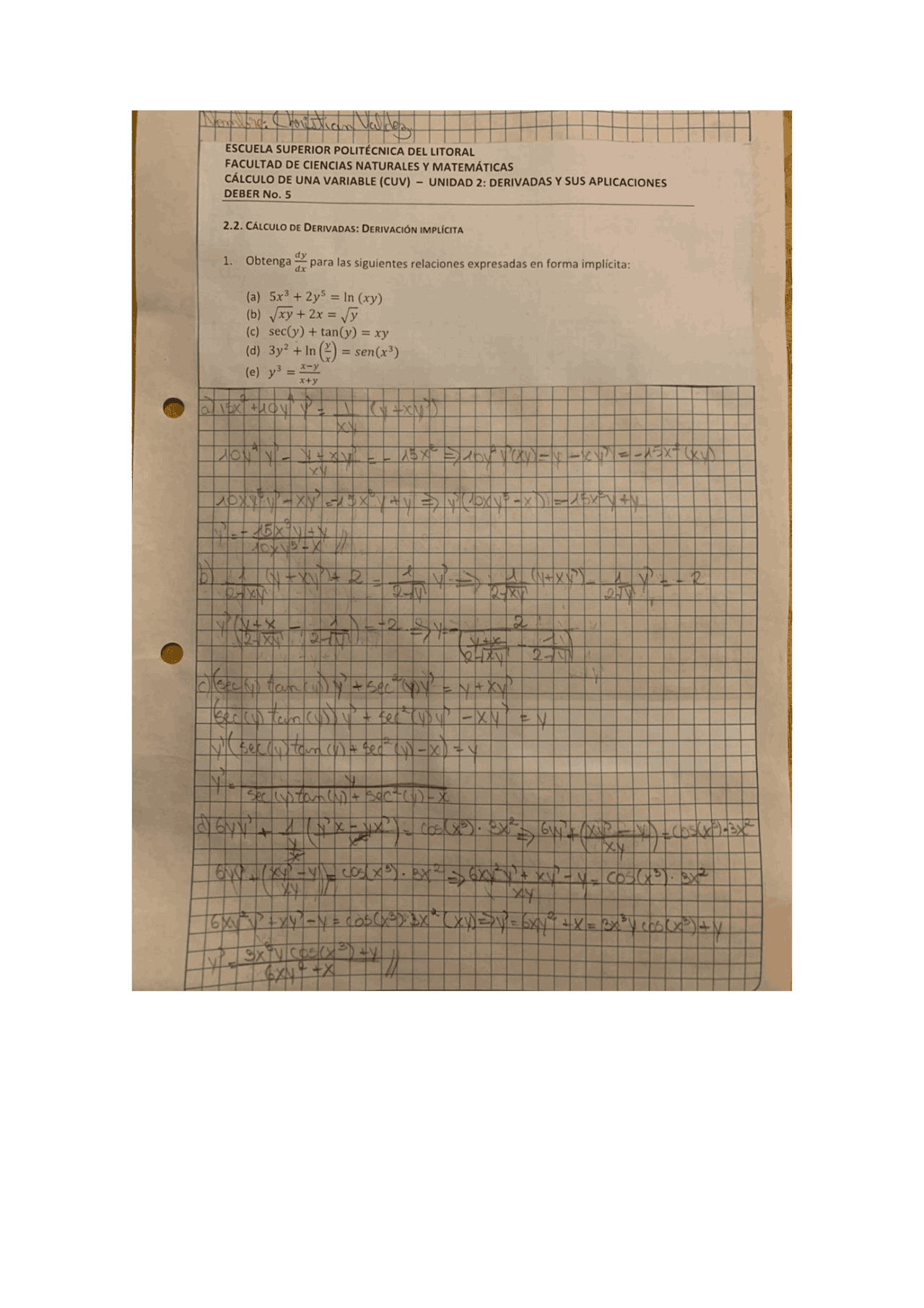 Deberes Calculo De Una Variable Ejercicios De Cálculo Docsity