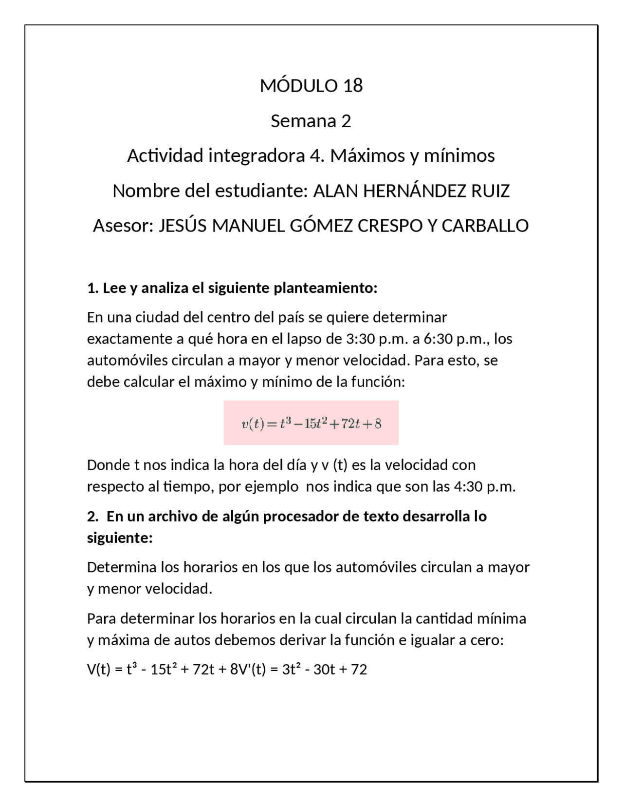 Actividad Integradora 4 Máximos Y Mínimos Lab Reports Mathematics
