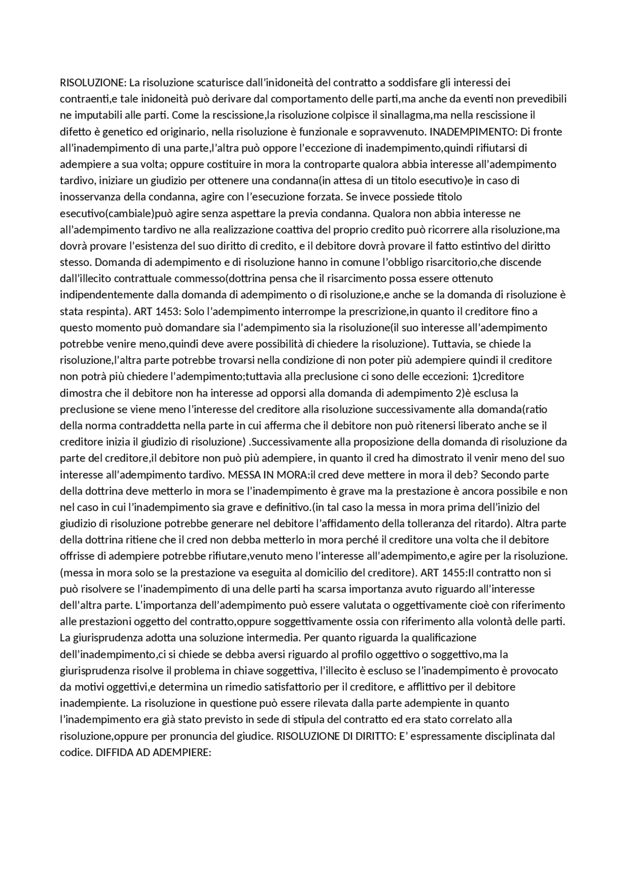 Riassunto Risoluzione Docsity